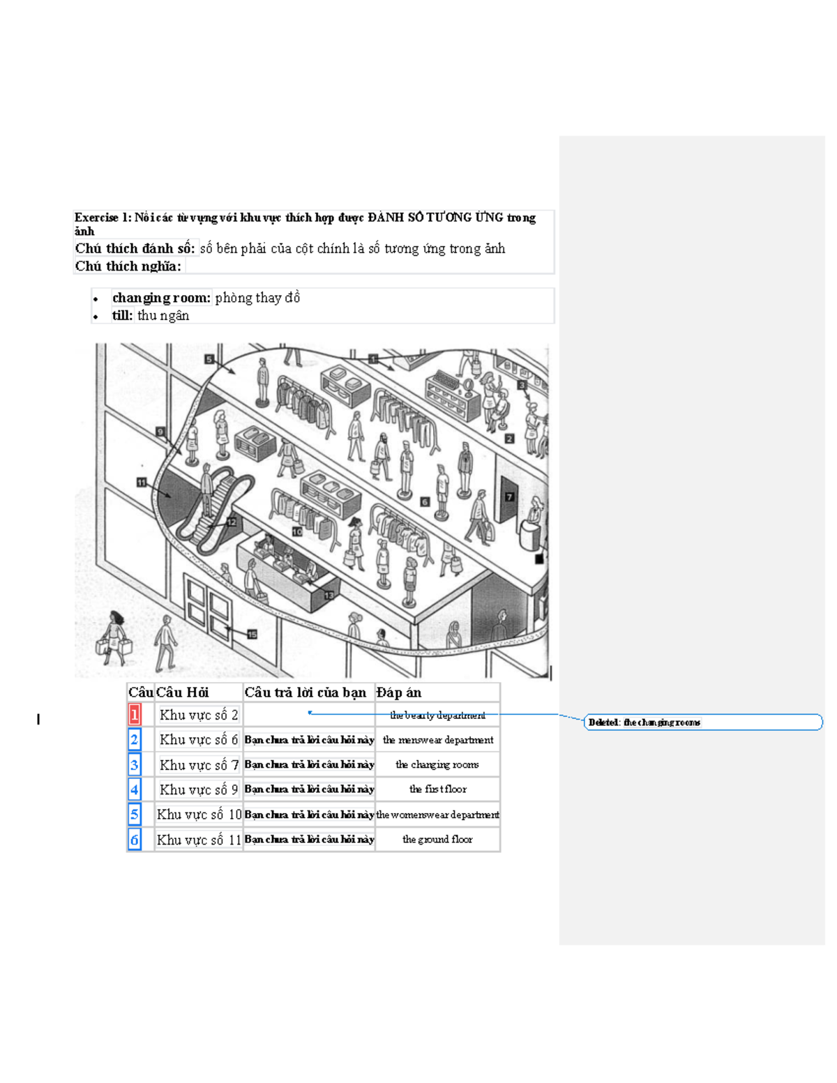 Exercise 1: Nối Từ Vựng với Khu Vực Thích Hợp - Tiếng Anh - Studocu