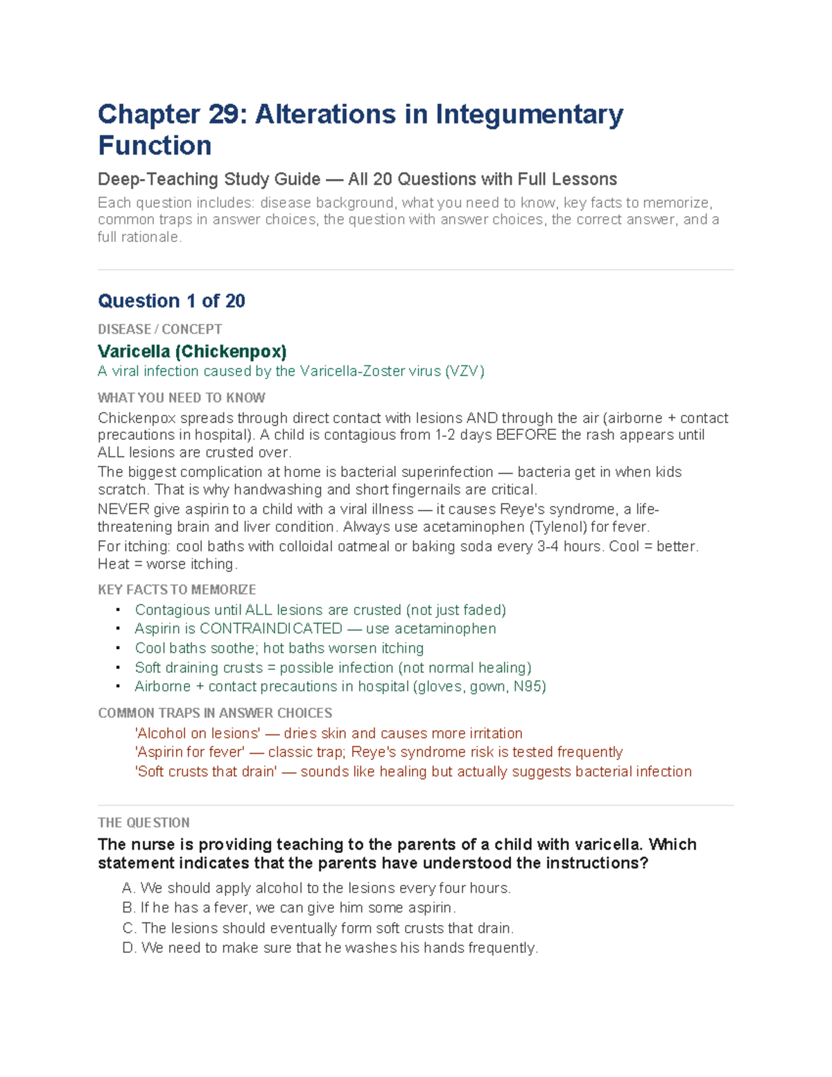 Ch29 Study Guide: Integumentary Function & Disease Concepts - Studocu