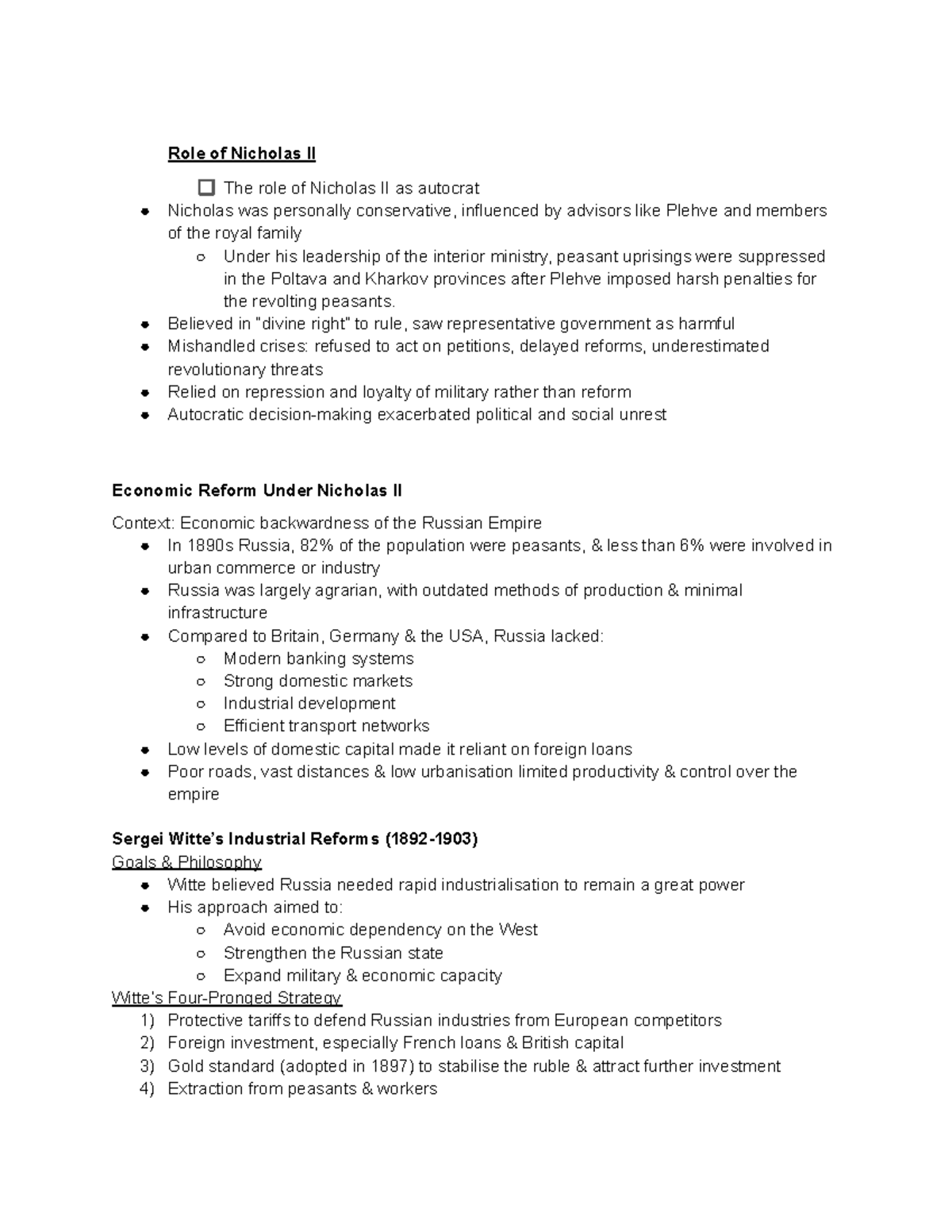 The Role of Nicholas II: Autocracy, Reforms, and Consequences (HIST 101 ...