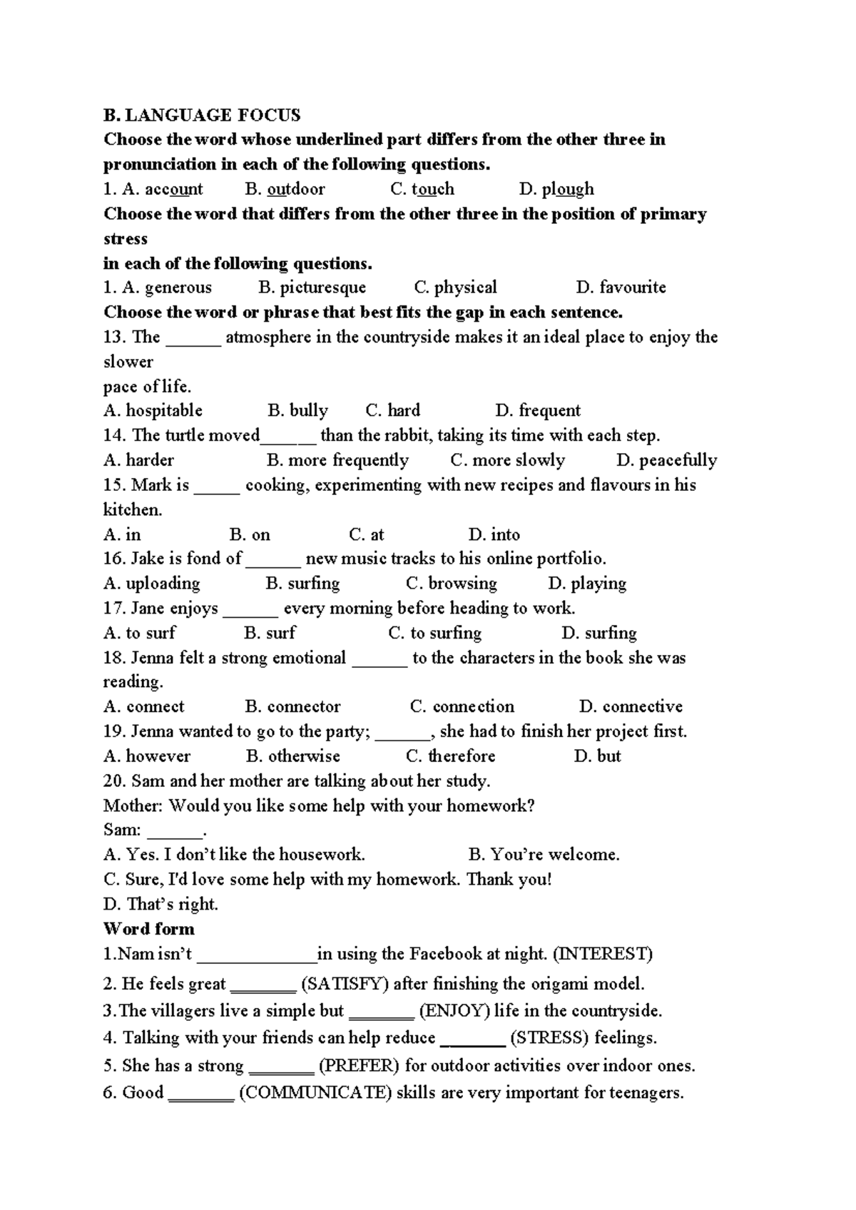 Test 1 - Language Focus and Vocabulary Practice - Studocu
