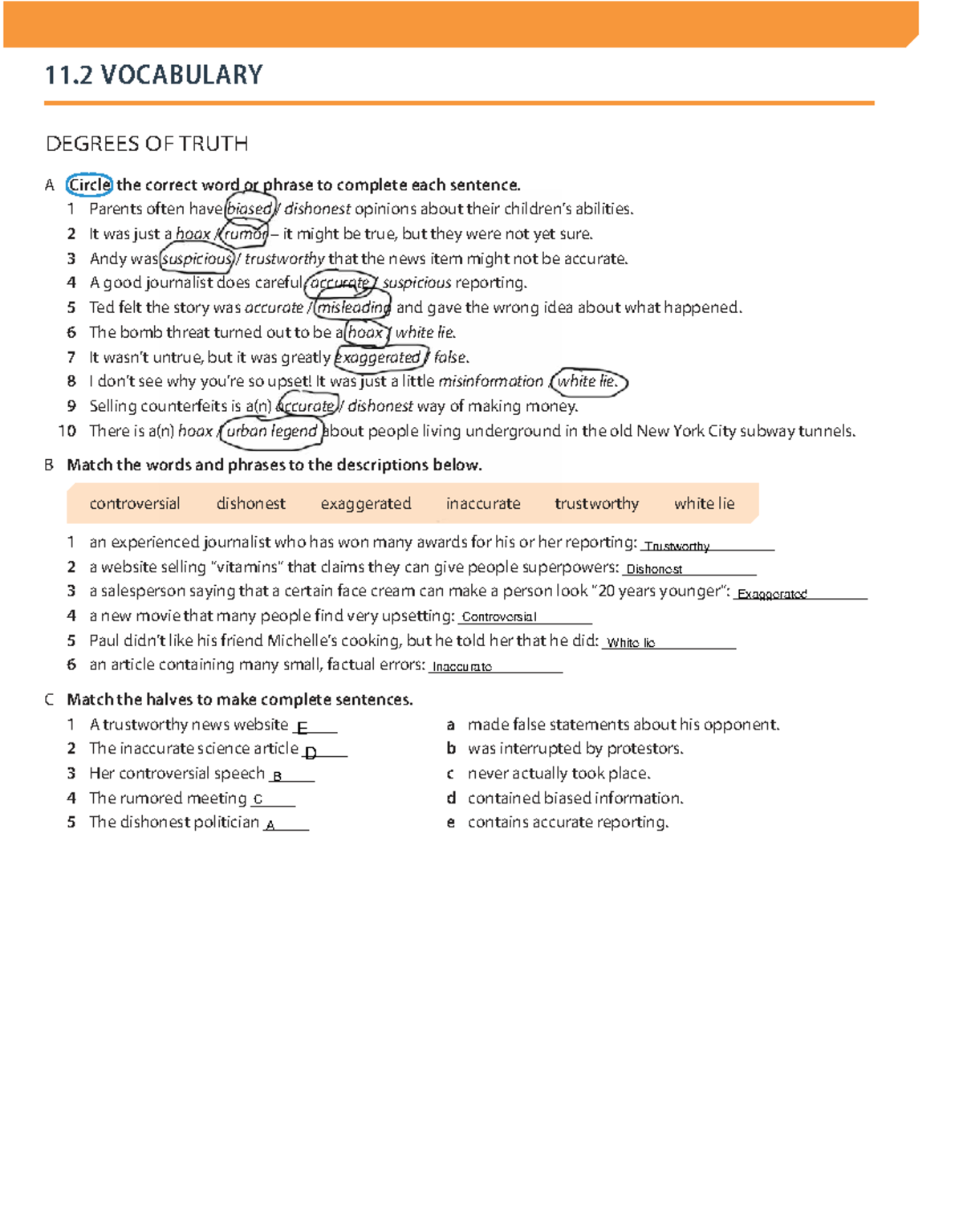 BUS Evolve 5 Lesson Plan 11.2: Vocabulary Degrees of Truth - Studocu