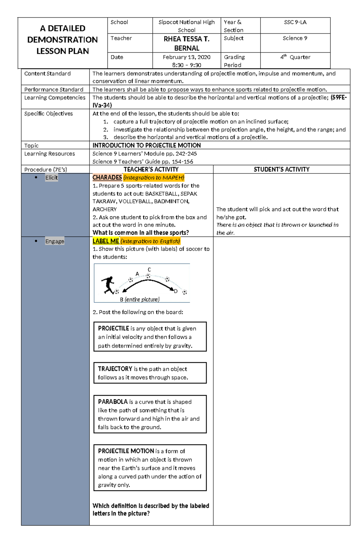 541190151-DLL-Intro to Projectile Motion & Sports Applications - Studocu