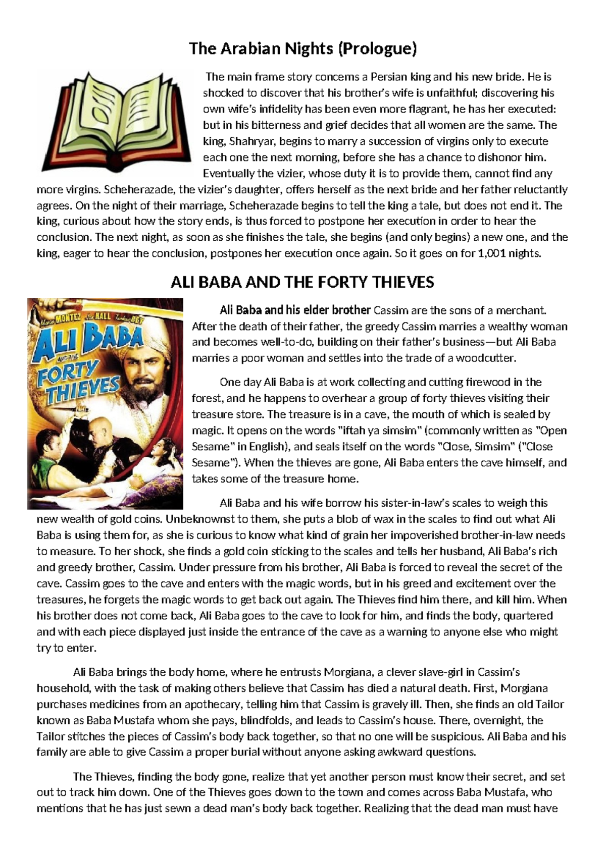 The-Arabian-Nights: Prologue & Ali Baba Story Summary - Studocu