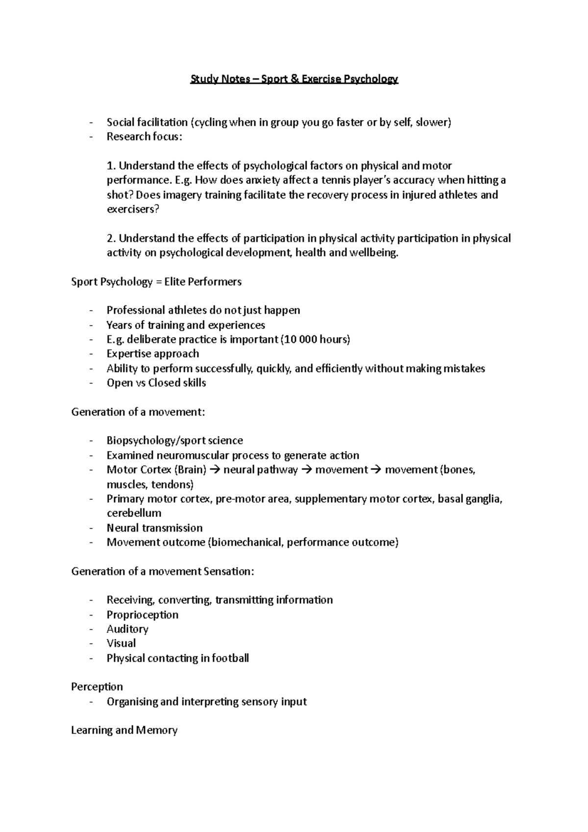 10. Sport Psych - Study Notes – Sport & Exercise Psychology Social ...