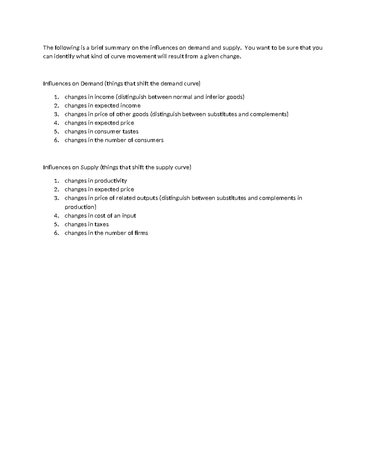 Influences on Demand and Supply: Key Factors Explained - Studocu