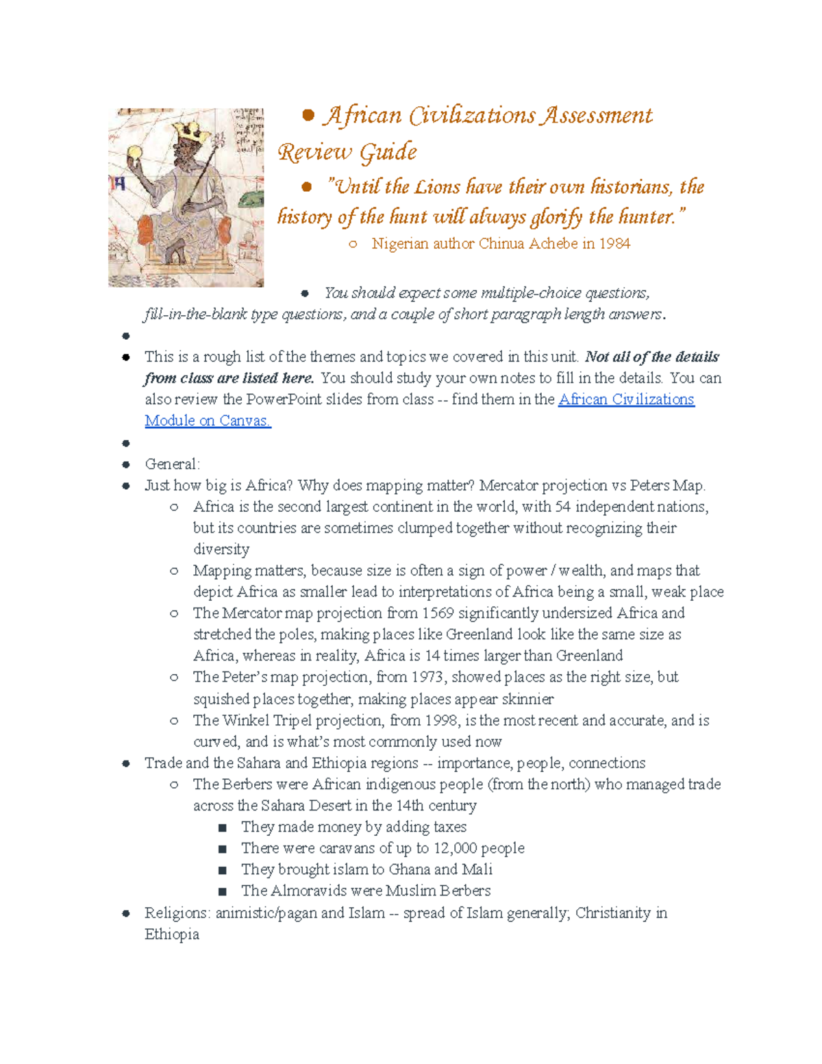 African Civilizations Assessment Review Guide (Course Code: ANGEpM22 ...