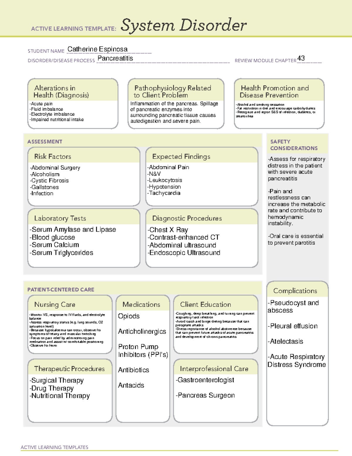 Pancreatitis System Disorder Study Guide - active learning templates ...