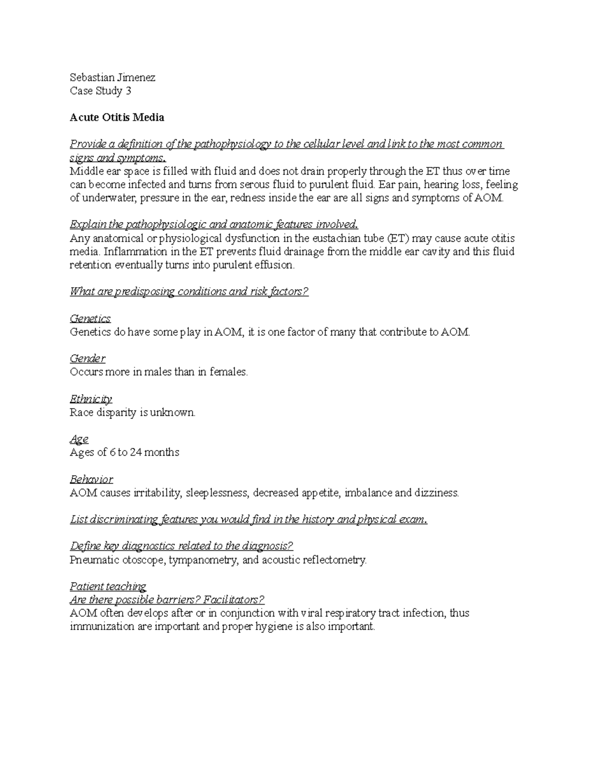 Case Study 3: Pathophysiology of Acute Otitis Media & Hyperthyroid ...