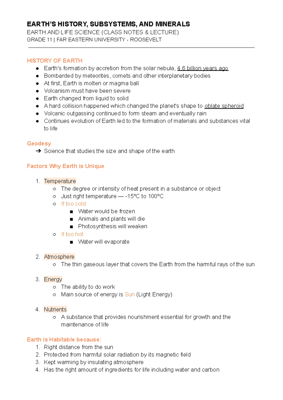 Earth & Life Science Q1: Module 6 Overview and Key Concepts - Studocu