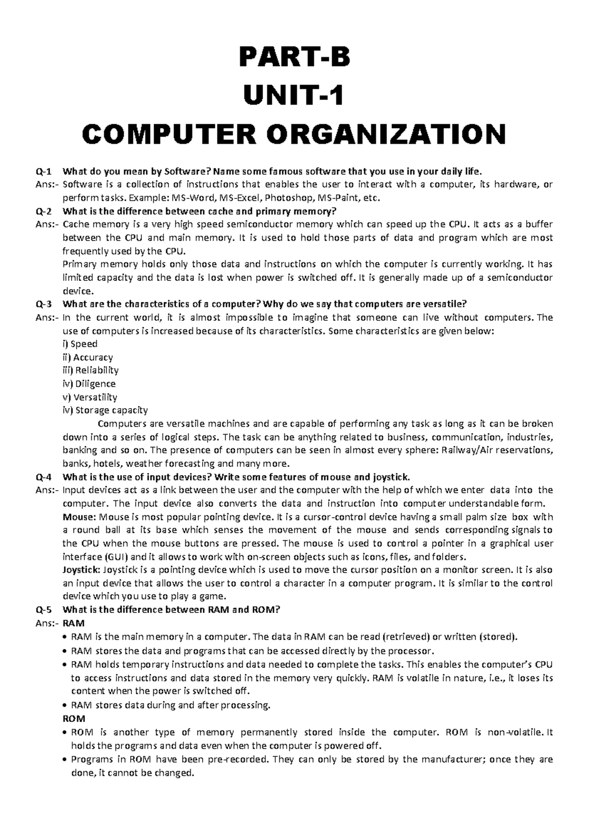 UNIT-1 Computer Organization: Understanding Software & Memory Types ...