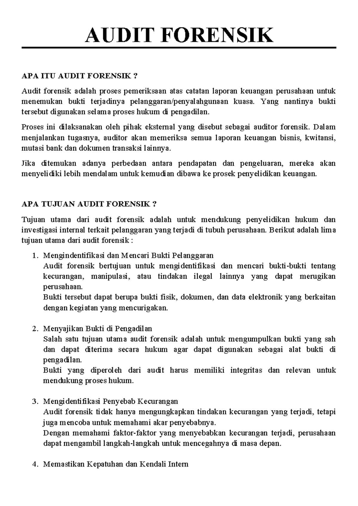 Audit Forensik: Proses, Tujuan, dan Perbedaannya - 1 - Summary - Studocu