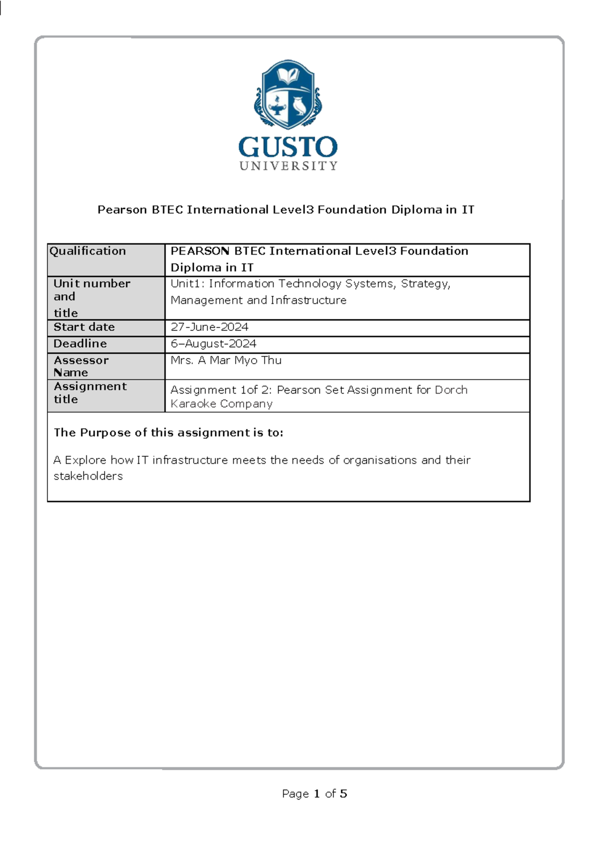 IT Systems for Dorch Karaoke - Pearson BTEC Level 3 Assignment 1 - Studocu