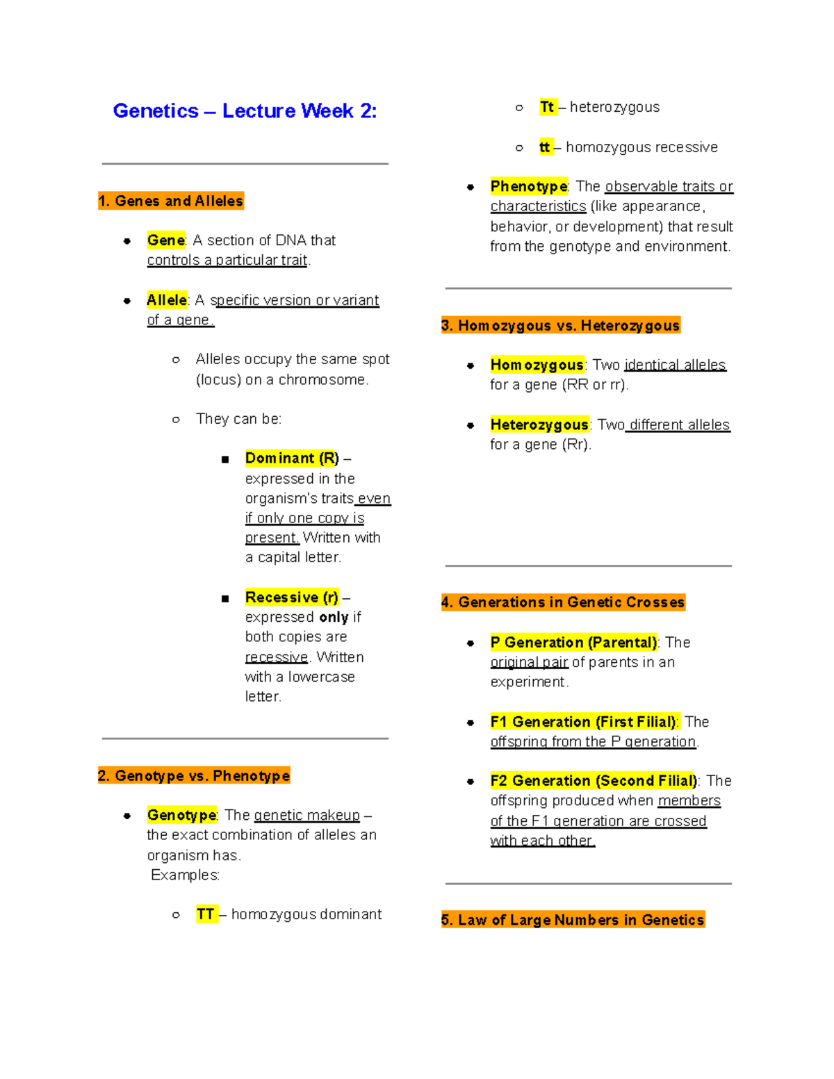 Genetics Prelims: Lecture Notes on Inheritance and Allelic Variations ...