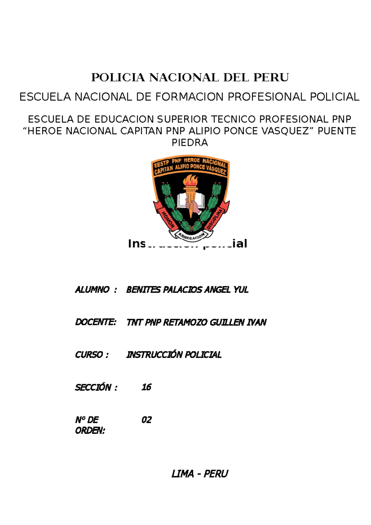 Instrucción Policial: Voces de Mando y Medios de Comando PNP - Studocu