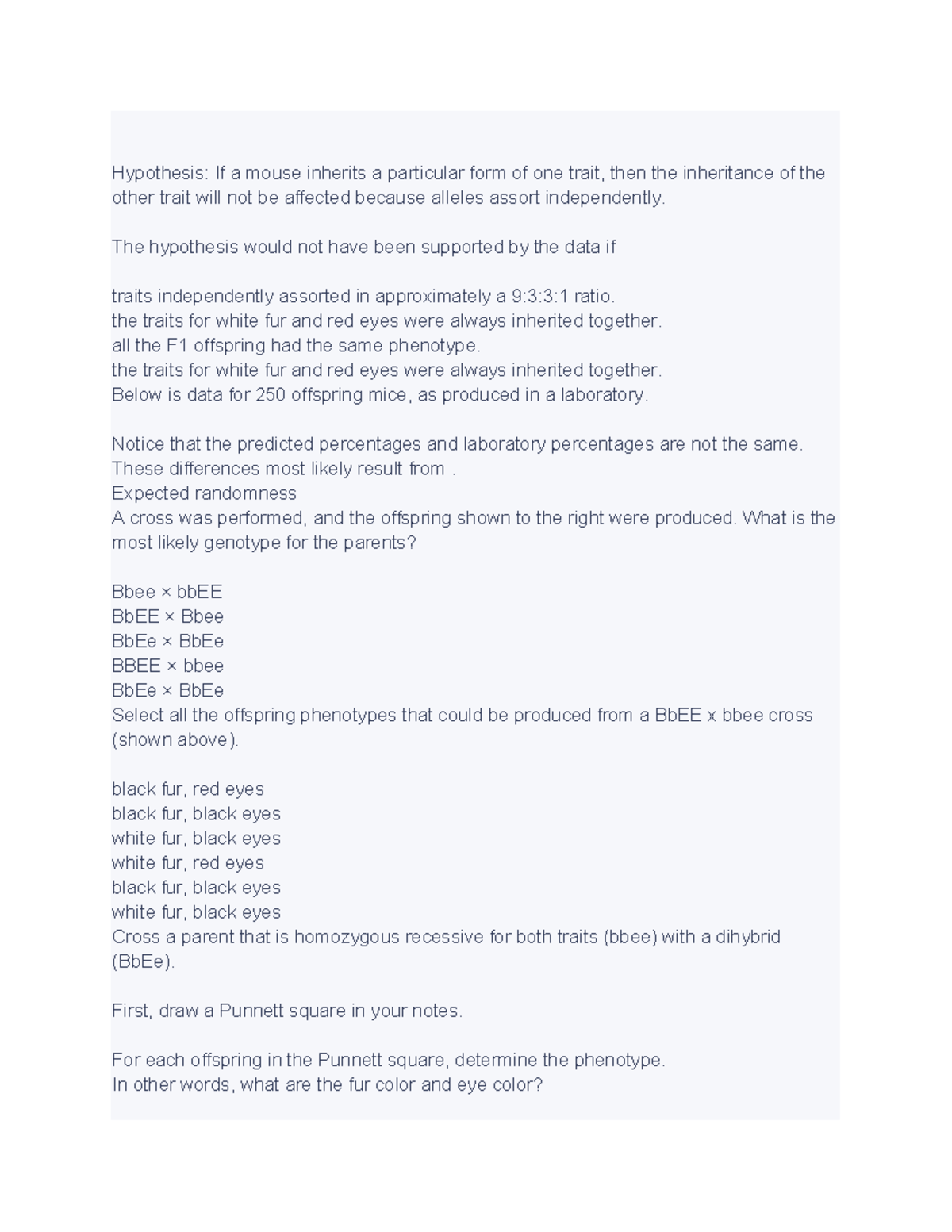 Lab Mouse Genetics (Two Traits) Assignment Lab Report Analysis - Studocu