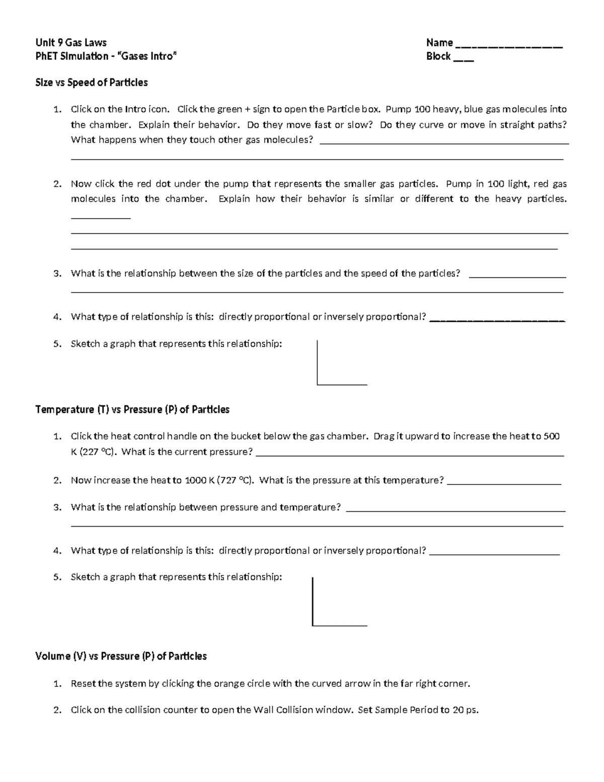 Phet Simulation - Gases Intro - Students - Unit 9 Gas Laws Name ...