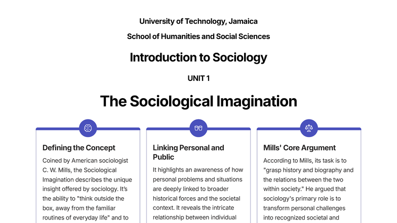 Sociology 101: Understanding the Sociological Imagination - Studocu