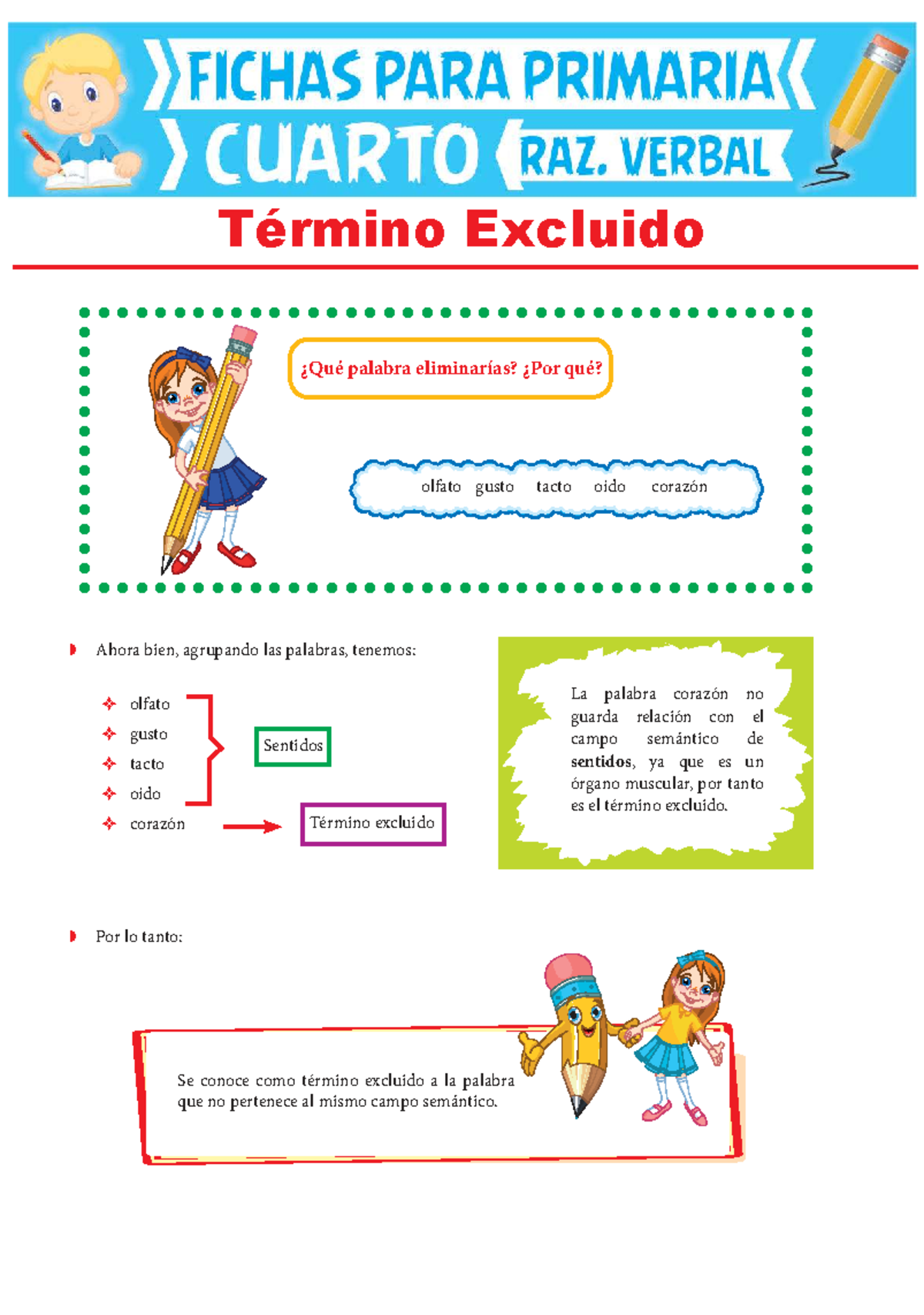 Actividades del Término Excluido para 4to Grado de Primaria - Studocu