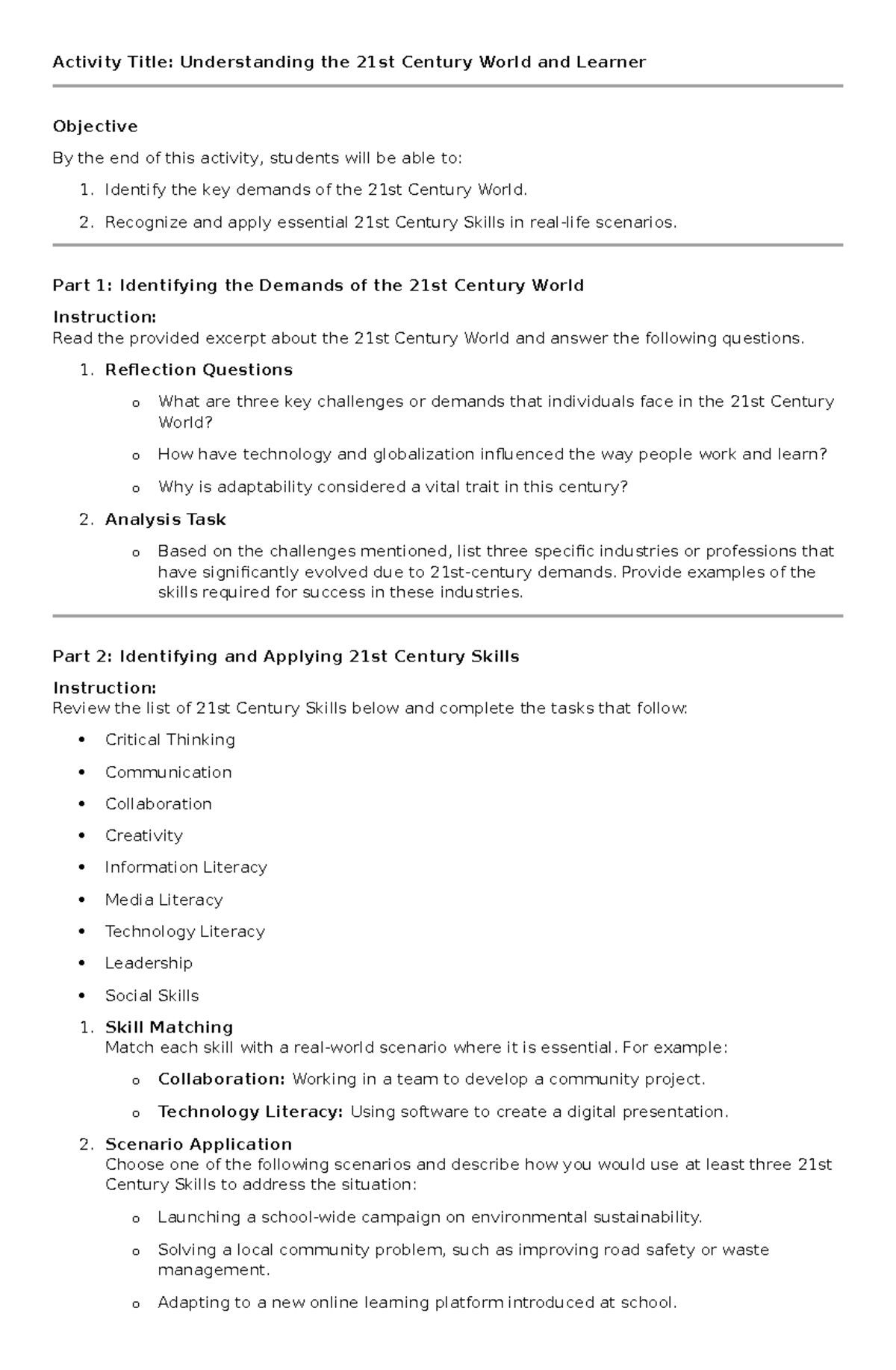 Trends Activity - Activity Title: Understanding the 21st Century World ...