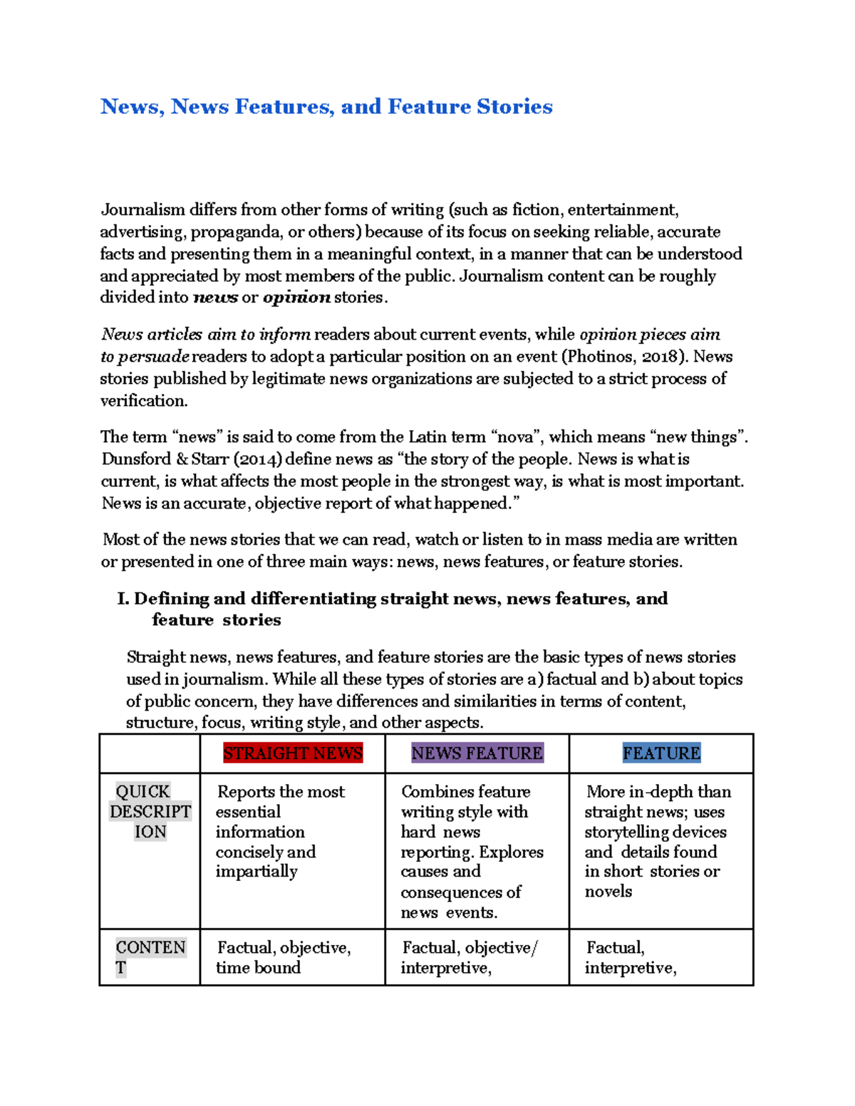 Understanding News Types: Straight News, Features, and Stories - Studocu