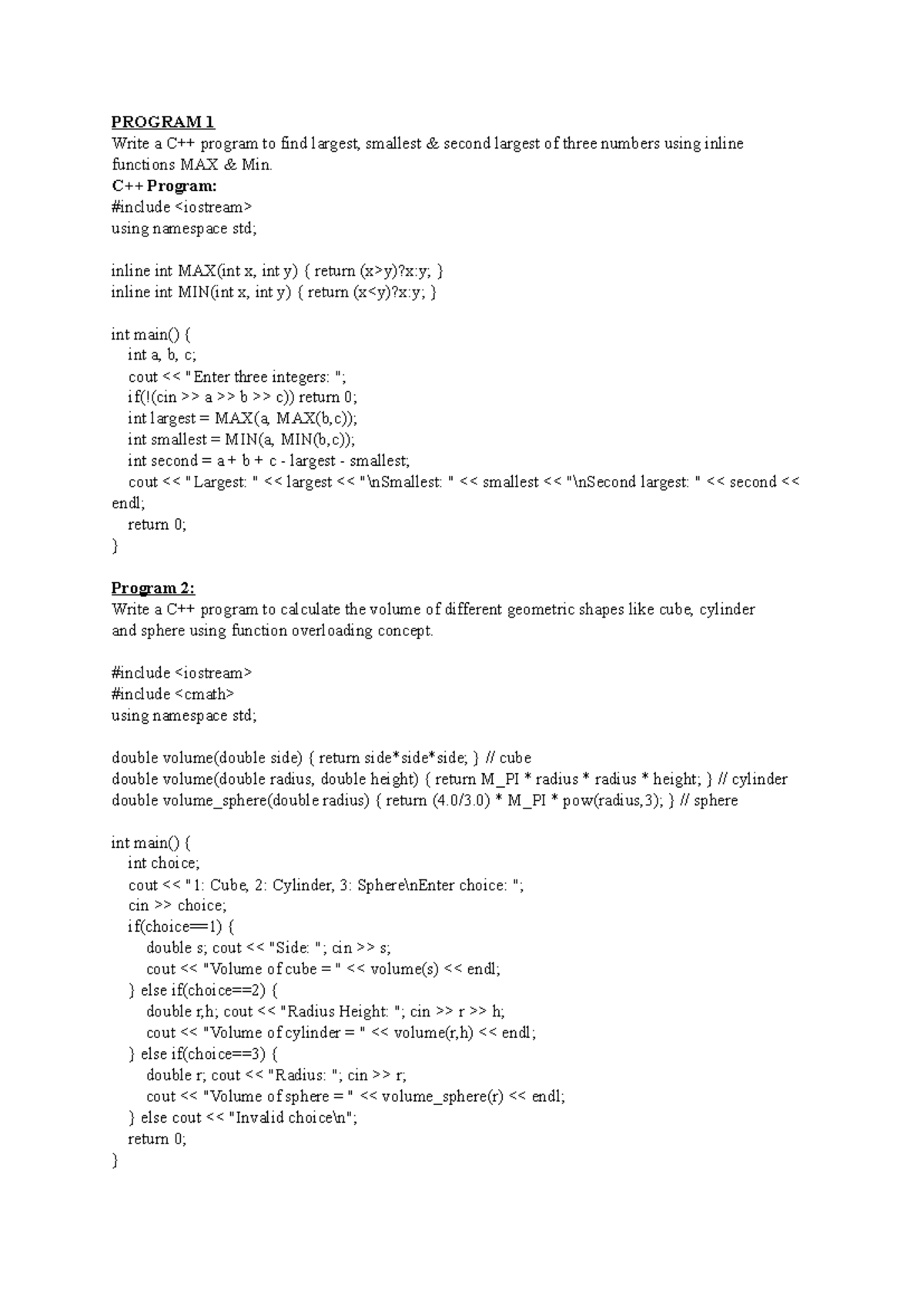 CS101: Program 1 & 2 - Finding Extremes & Volume Calculation - Studocu