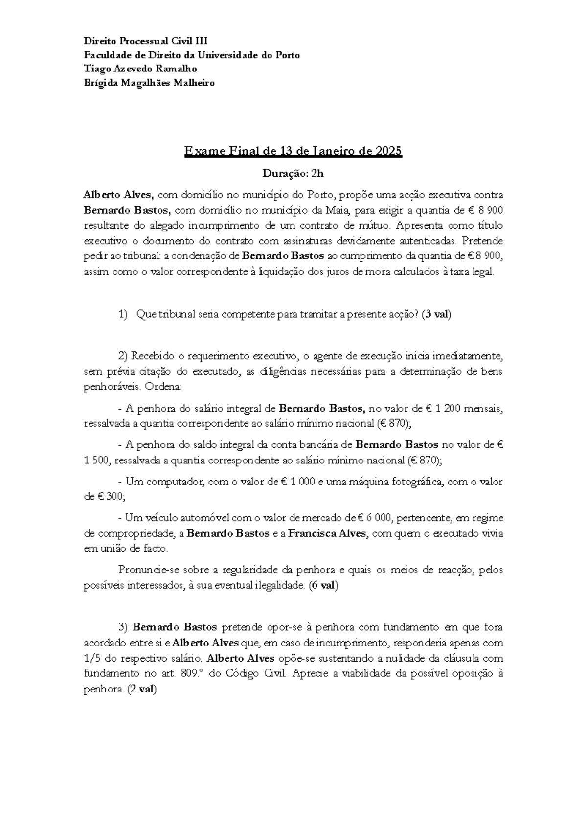 DPC III - Exame Final de Direito Processual Civil - 13 Jan 2025 - Studocu