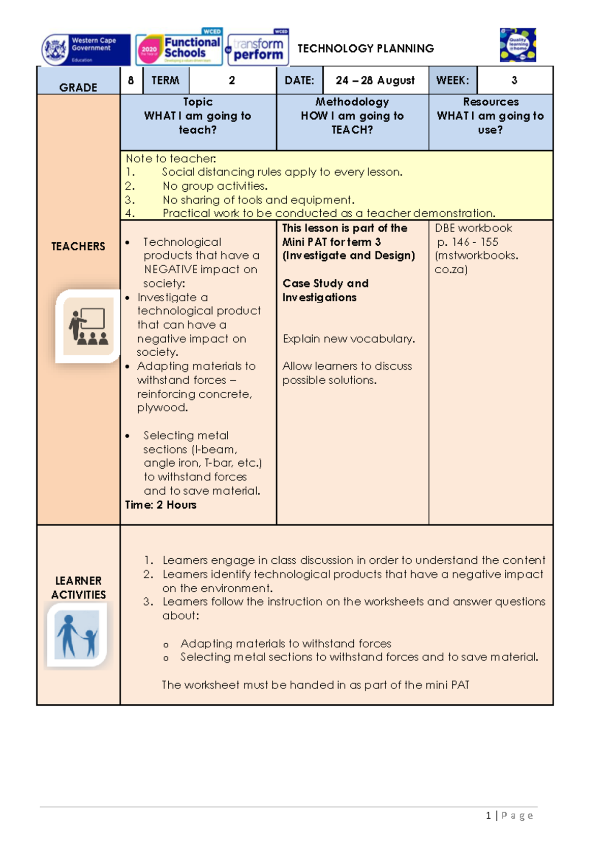 Lesson Plan: Grade 8 Tech (Term 3, Week 3) - Impact of Technology - Studocu