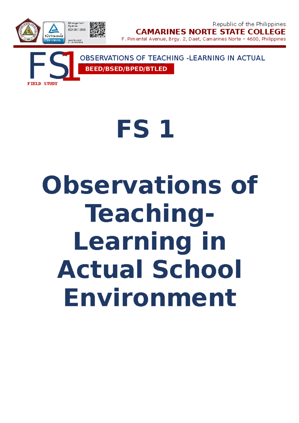 FS 1 Episode 13 - Summative Assessment in Teaching-Learning Observations - Studocu