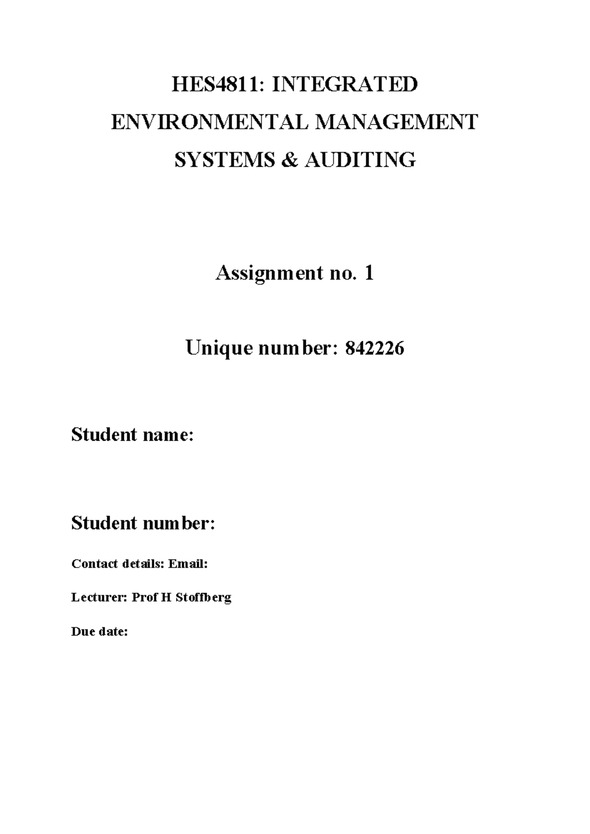 HES4811: Assignment 1 on Integrated Environmental Management Systems ...