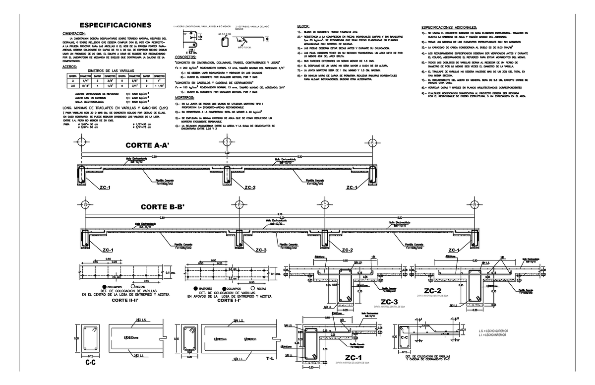 Planos especificaciones - L. = LECHO SUPERIOR L. = LECHO INFERIOR CORTE ...