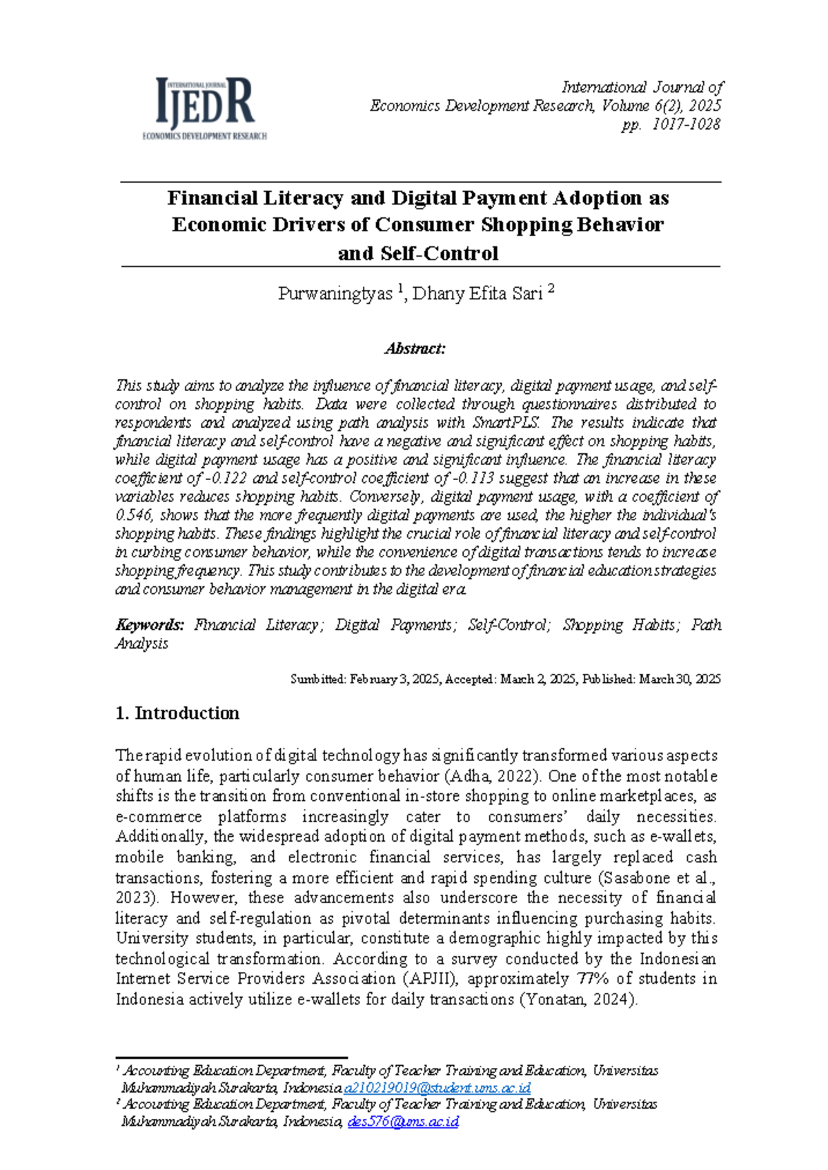 Financial Literacy & Digital Payments: Impact on Shopping Behavior (ECO ...