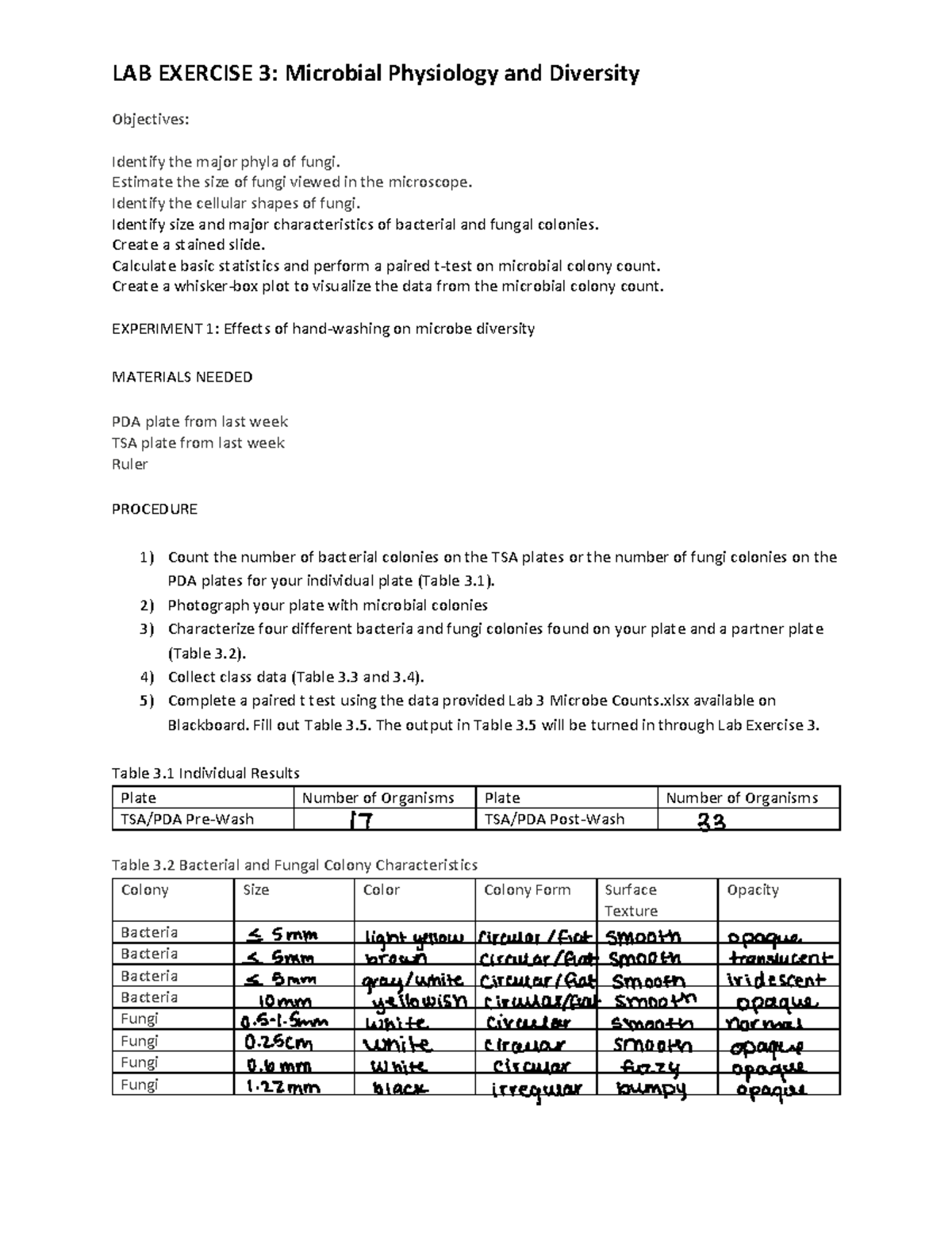 1407 LAB Exercise 3: Microbial Physiology & Diversity Analysis - Studocu