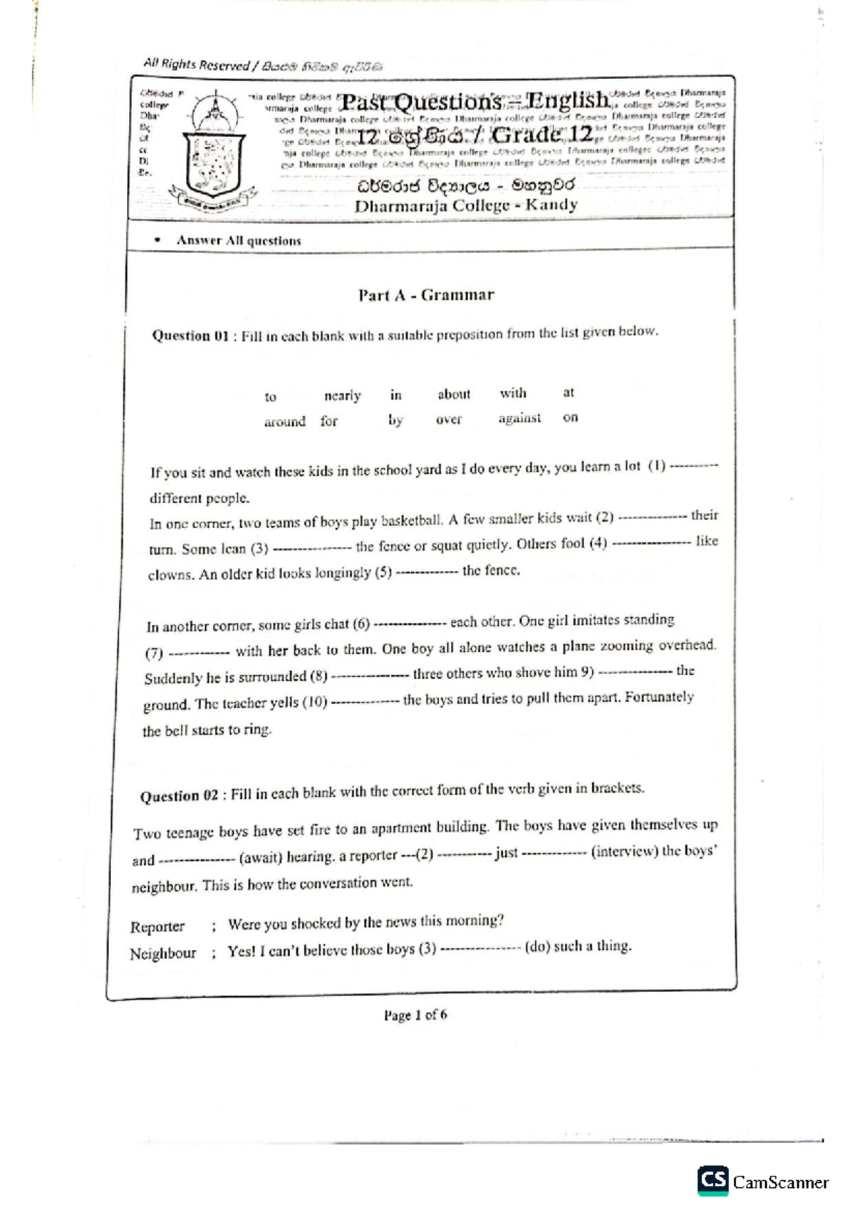 Dharmaraja College Past Questions: English Grammar & Dialogue Practice ...