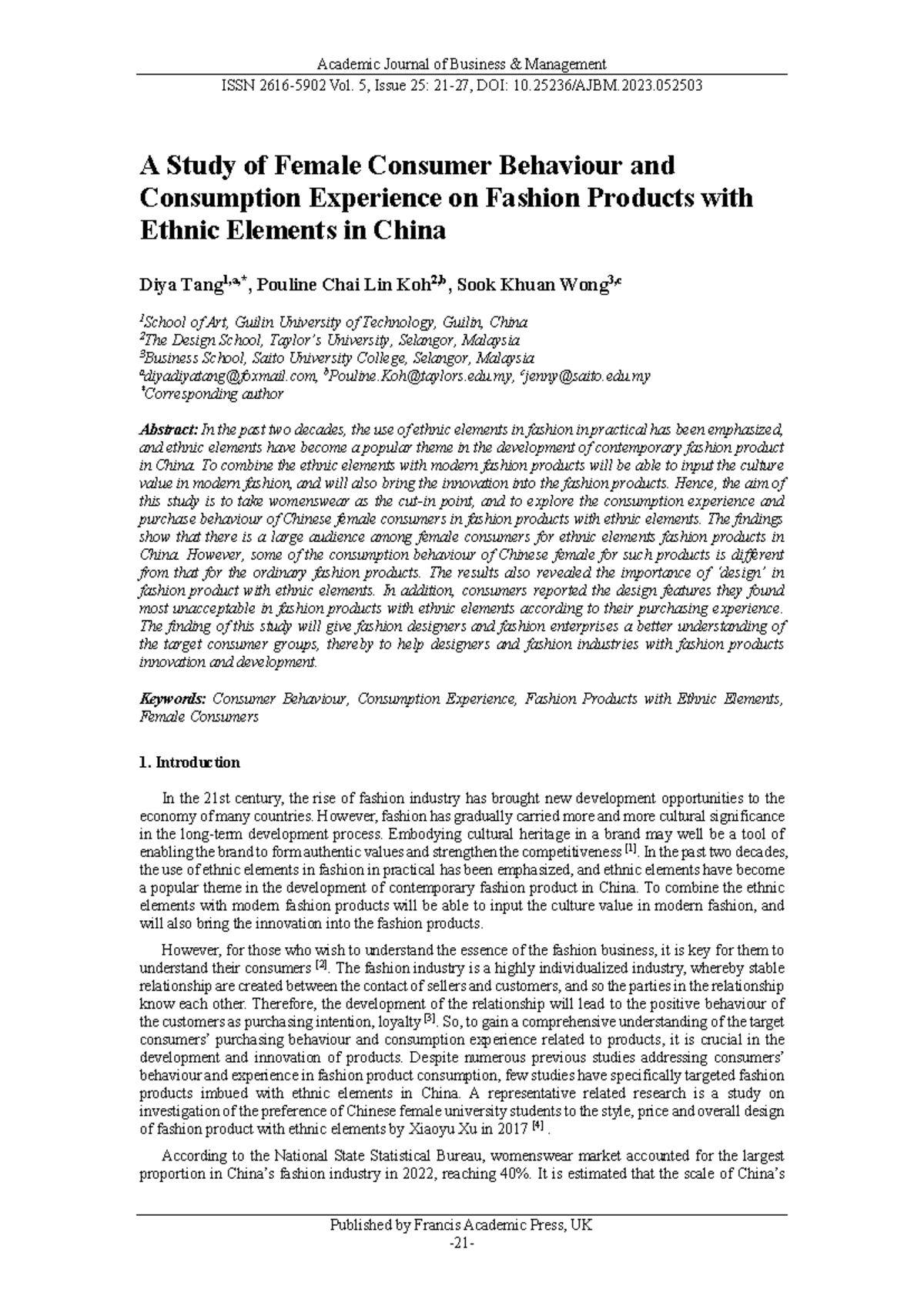 A Study on Female Consumer Behavior in Ethnic Fashion Products (BUSM ...