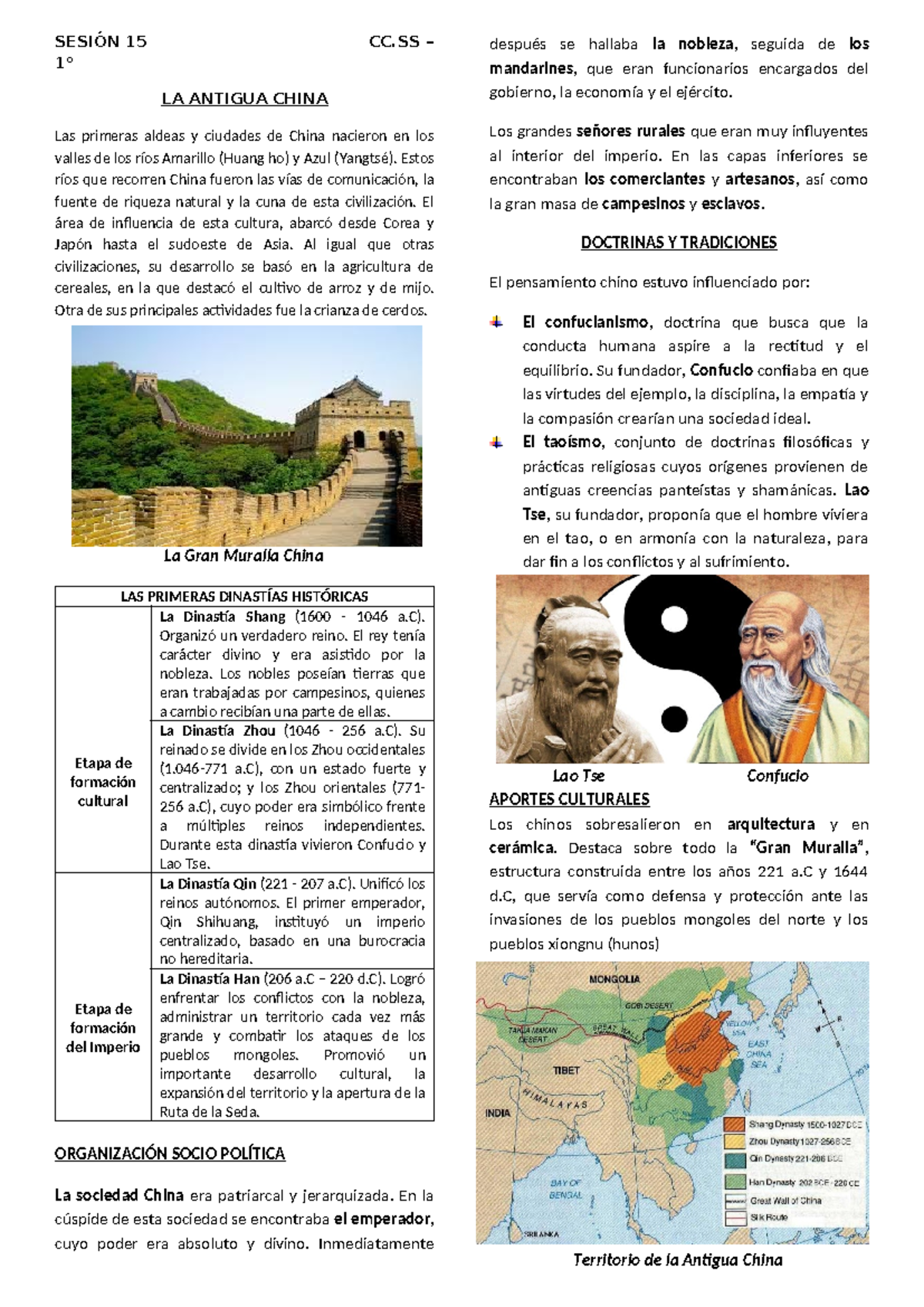 CC.SS 1° - Sesión 15: La Civilización de la Antigua China - Studocu