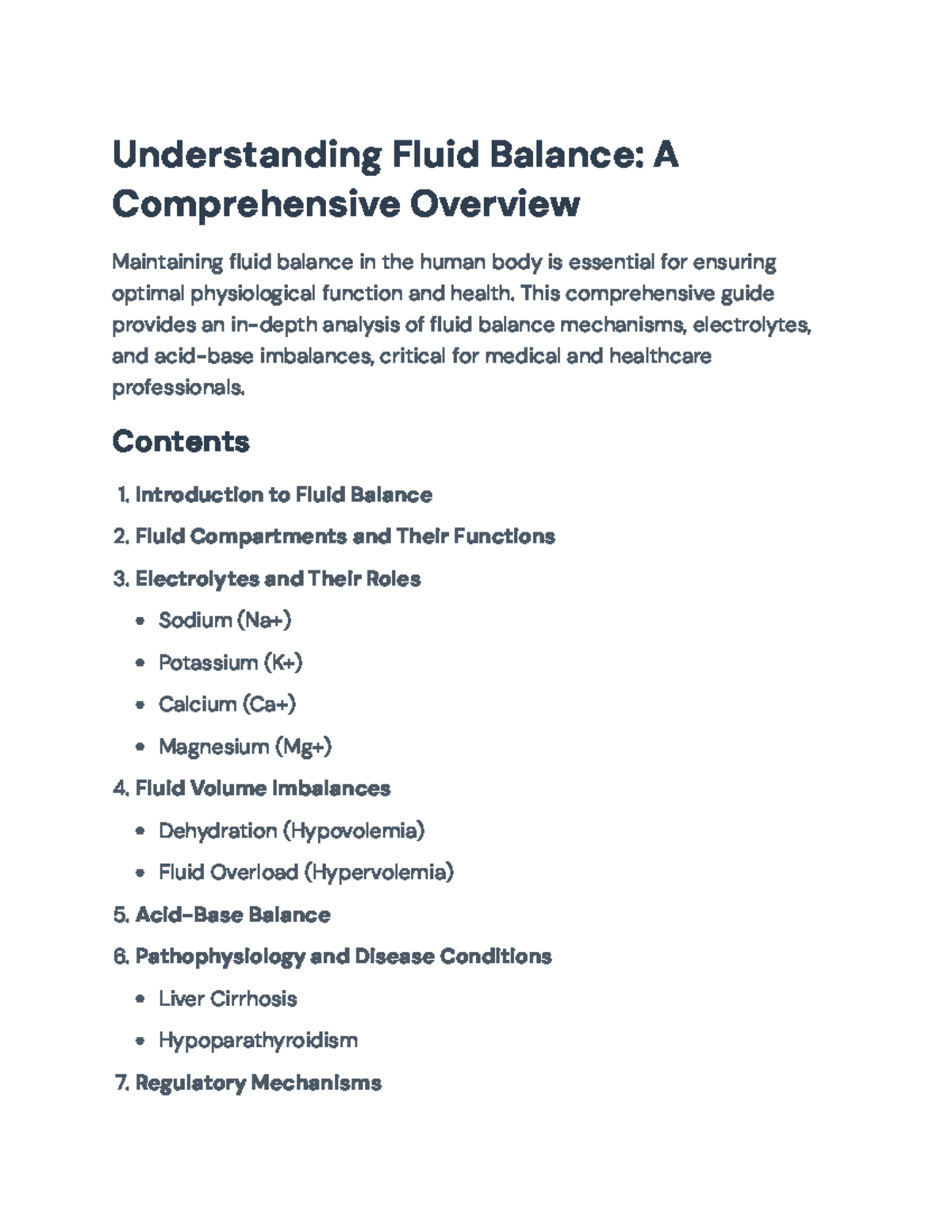 Comprehensive Guide to Fluid Balance and Electrolyte Regulation ...