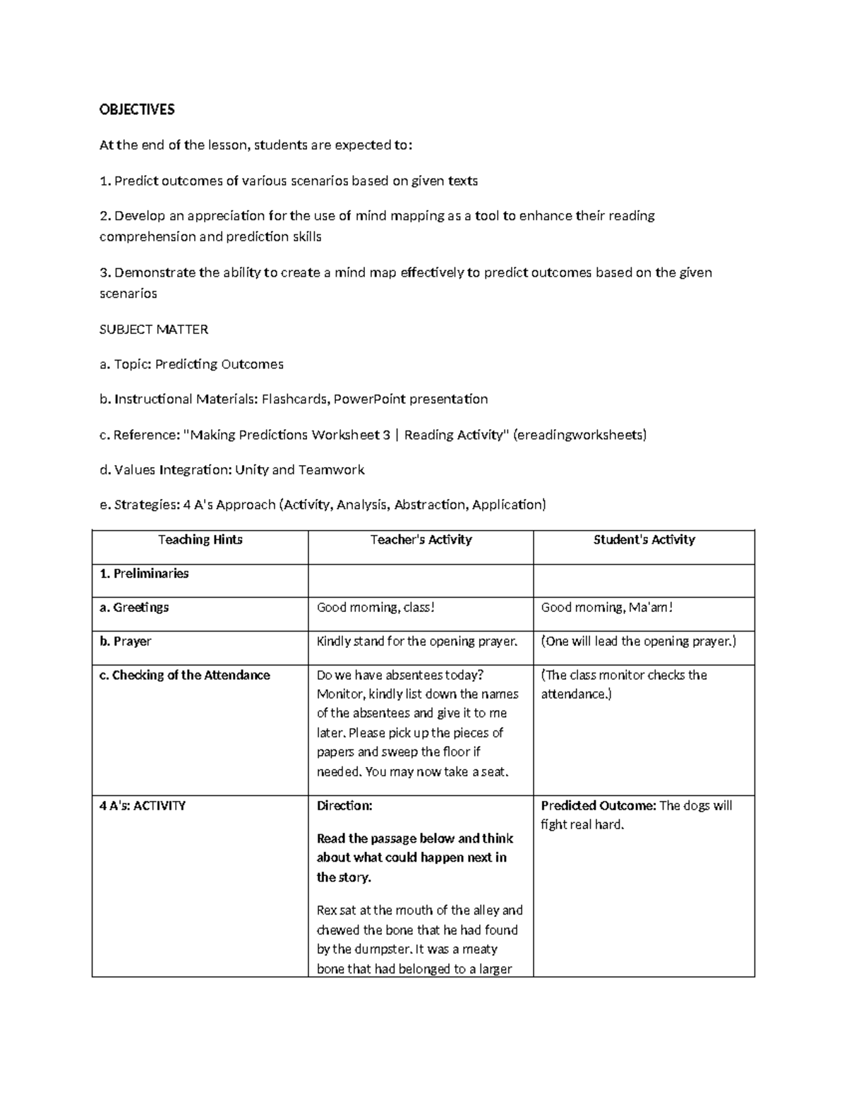 Lesson Plan on Predicting Outcomes: Enhancing Skills with Mind Mapping ...
