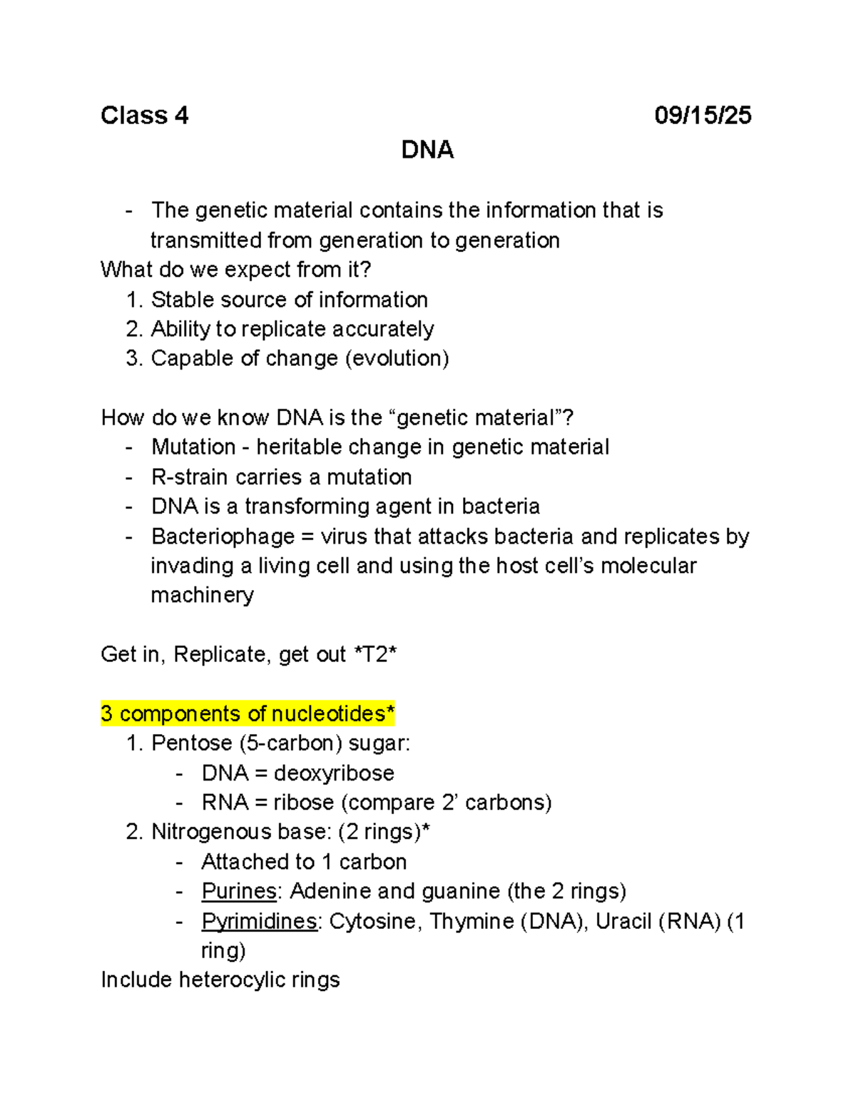 Biology 101: DNA Structure & Function Notes - Semester 1 - Studocu