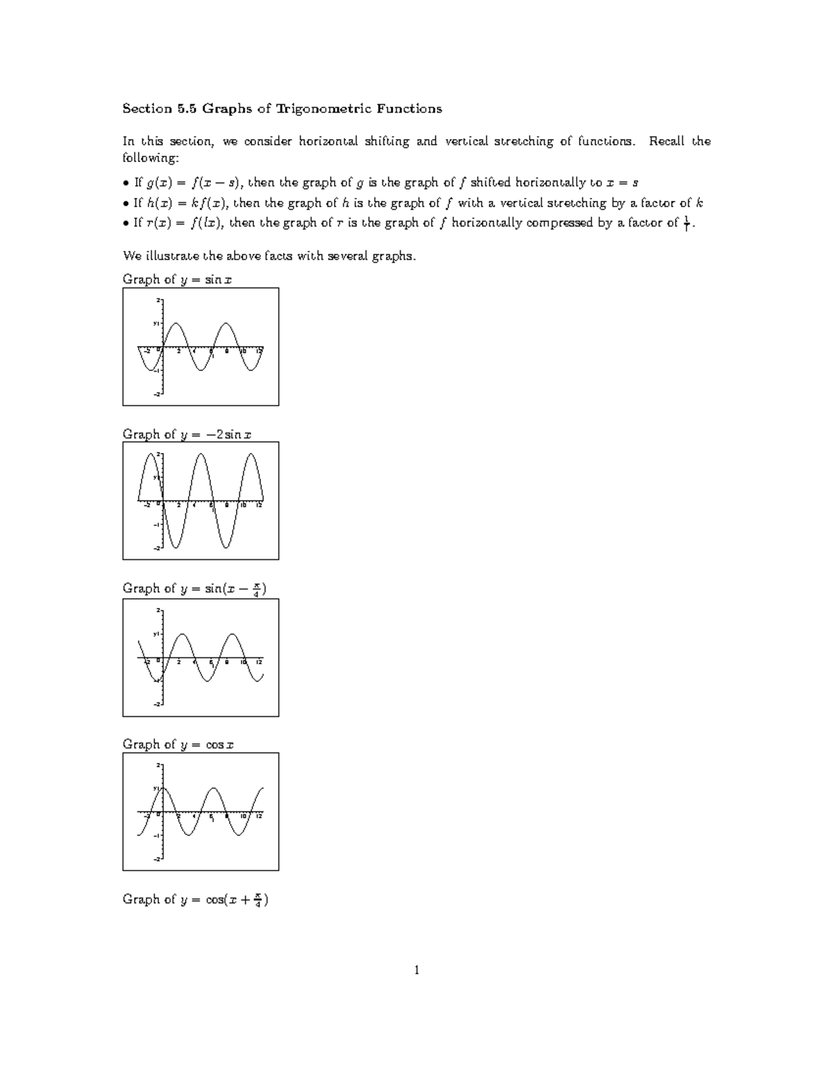 20. ss 5 5 - Notes - Section 5 Graphs of Trigonometric Functions In ...
