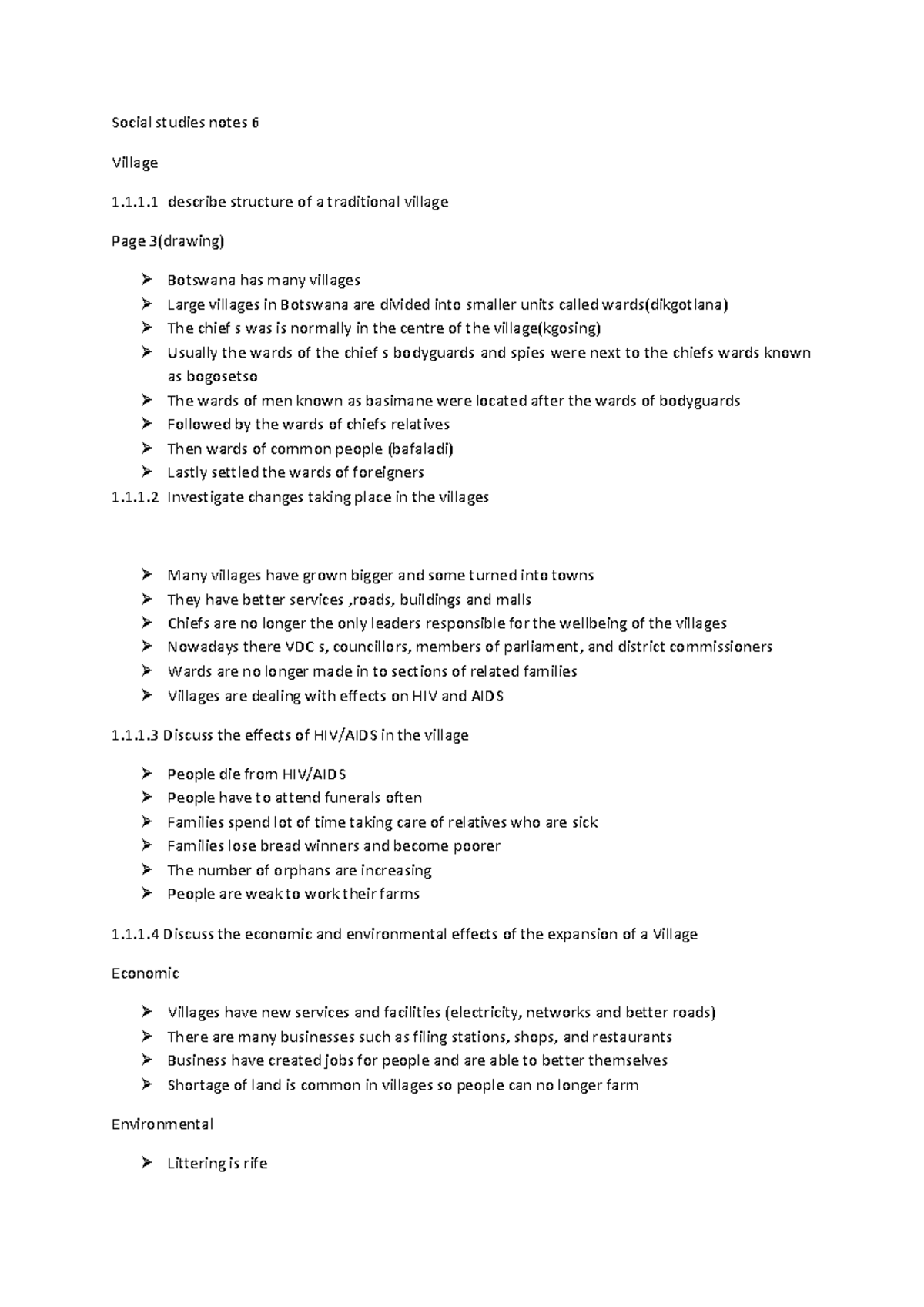 Social Studies Notes 6: Traditional Village Structures and Changes in ...