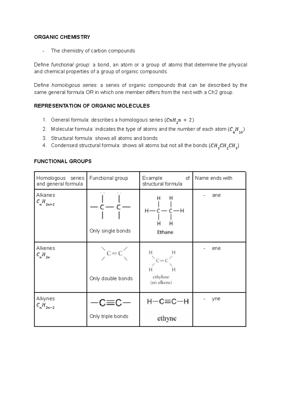 Organic Chemistry (CHEM101) - Comprehensive Study Notes - Studocu