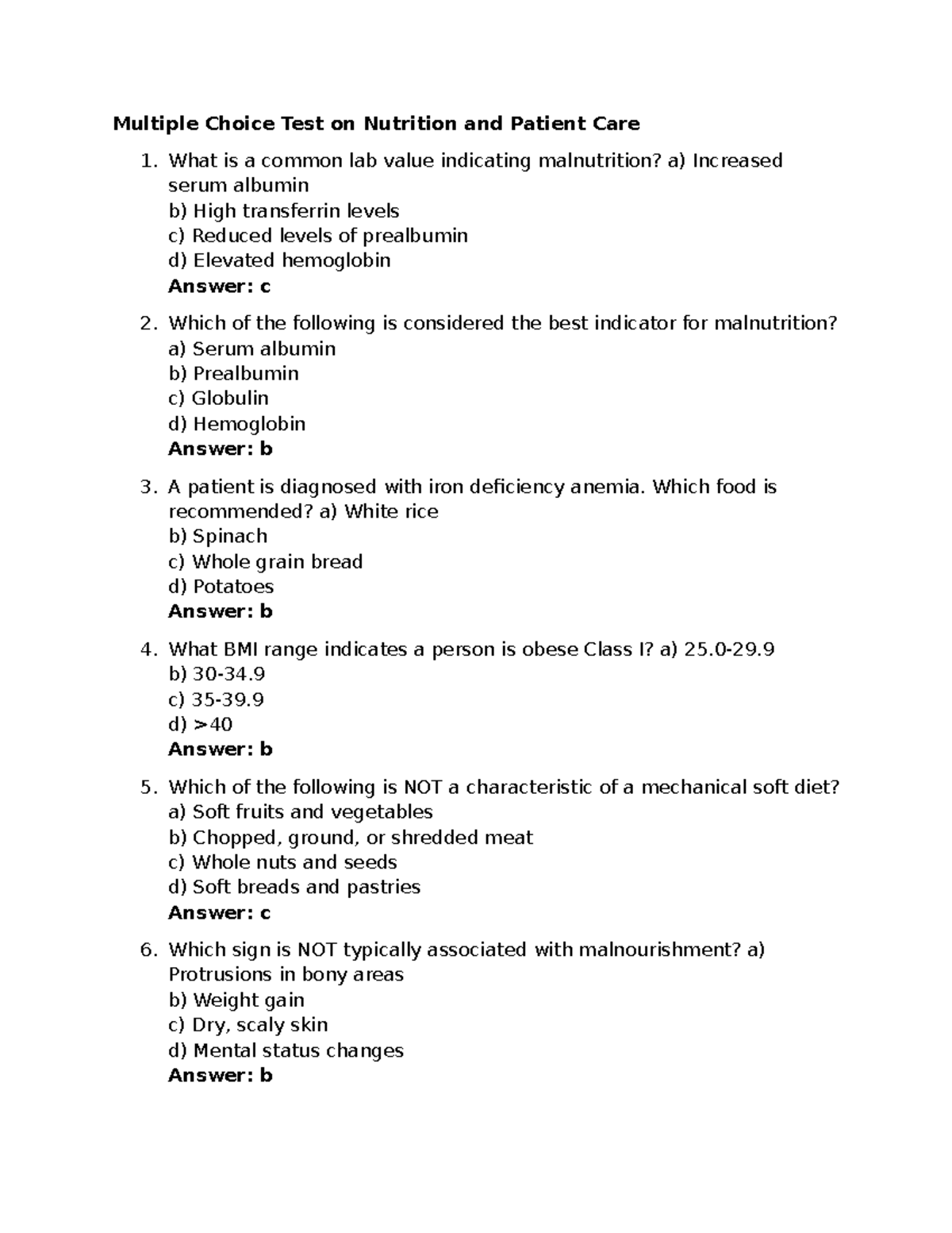 Multiple Choice Test on NUR 215 Nutrition & Patient Care Exam 3 - Studocu