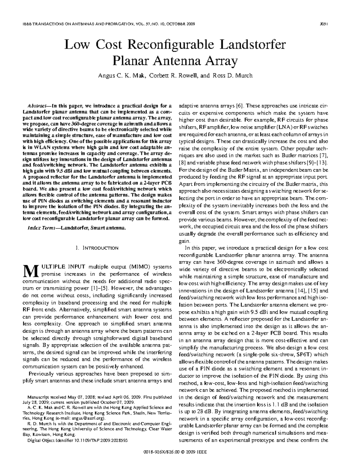 Low Cost Reconfigurable Landstorfer Planar Antenna Array Design (ENG ...