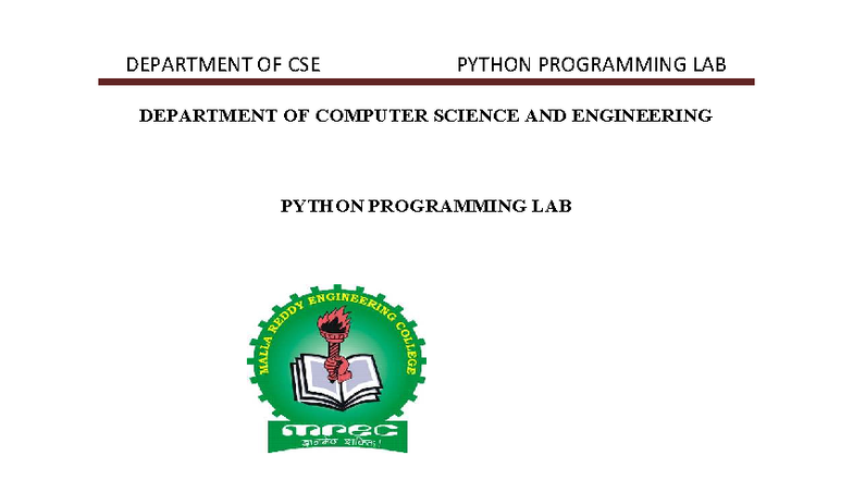 CSE 202012 Python Programming Lab Manual - Studocu
