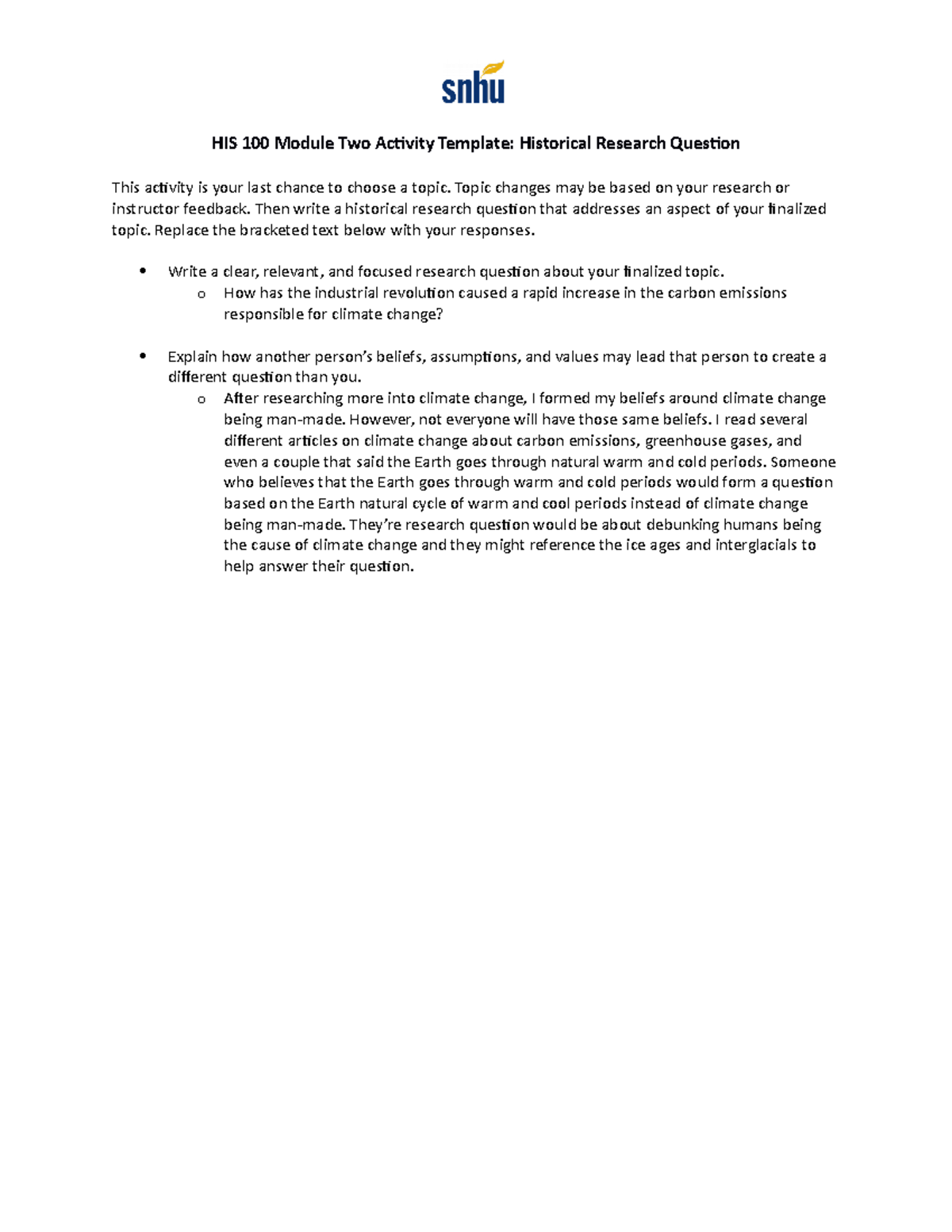 Module Two Activity Research Question Template - HIS 100 Module Two ...