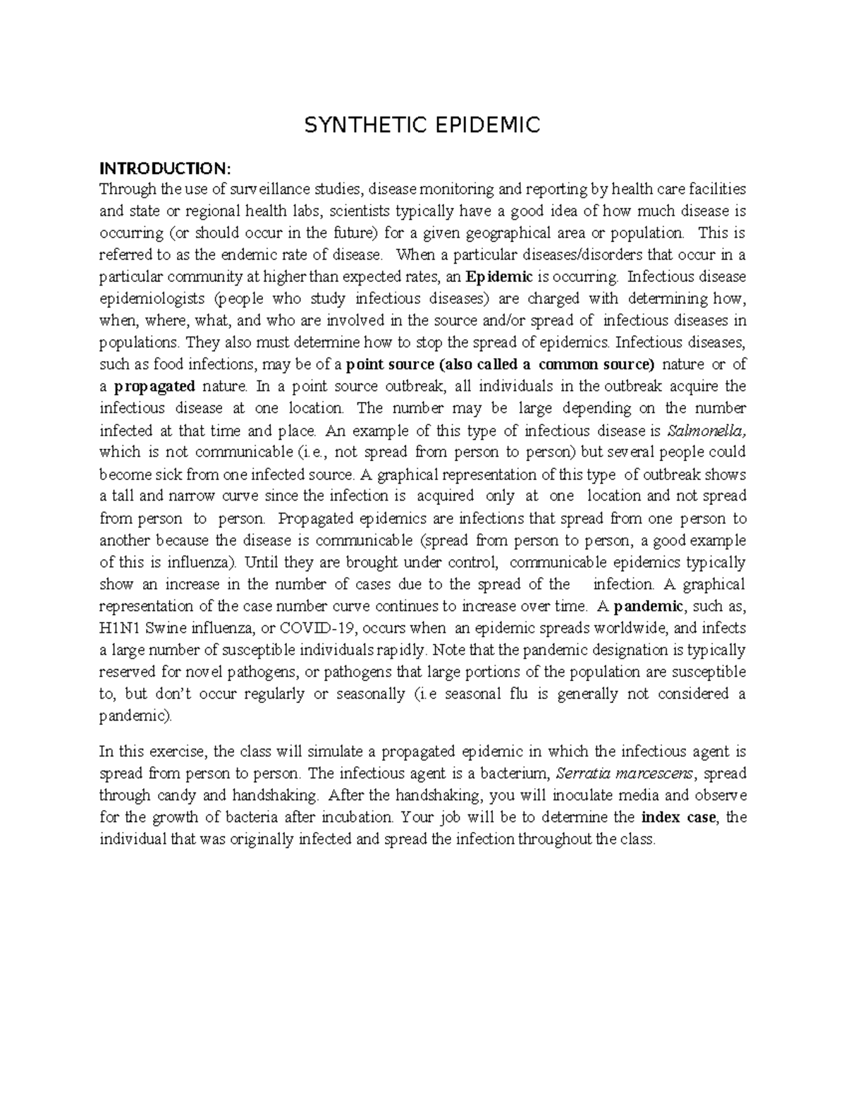 Synthetic Epidemic Simulation Lab Report (Lab 10) - Studocu