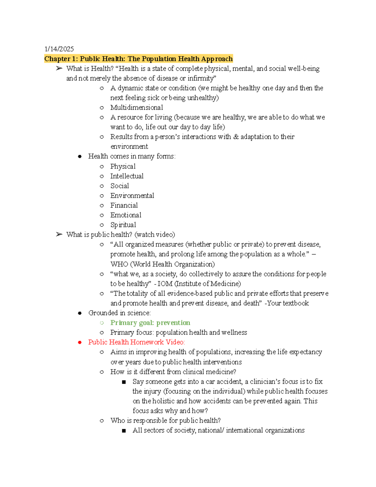 Lecture Notes - Public Health Overview (Chapter 1) - Studocu