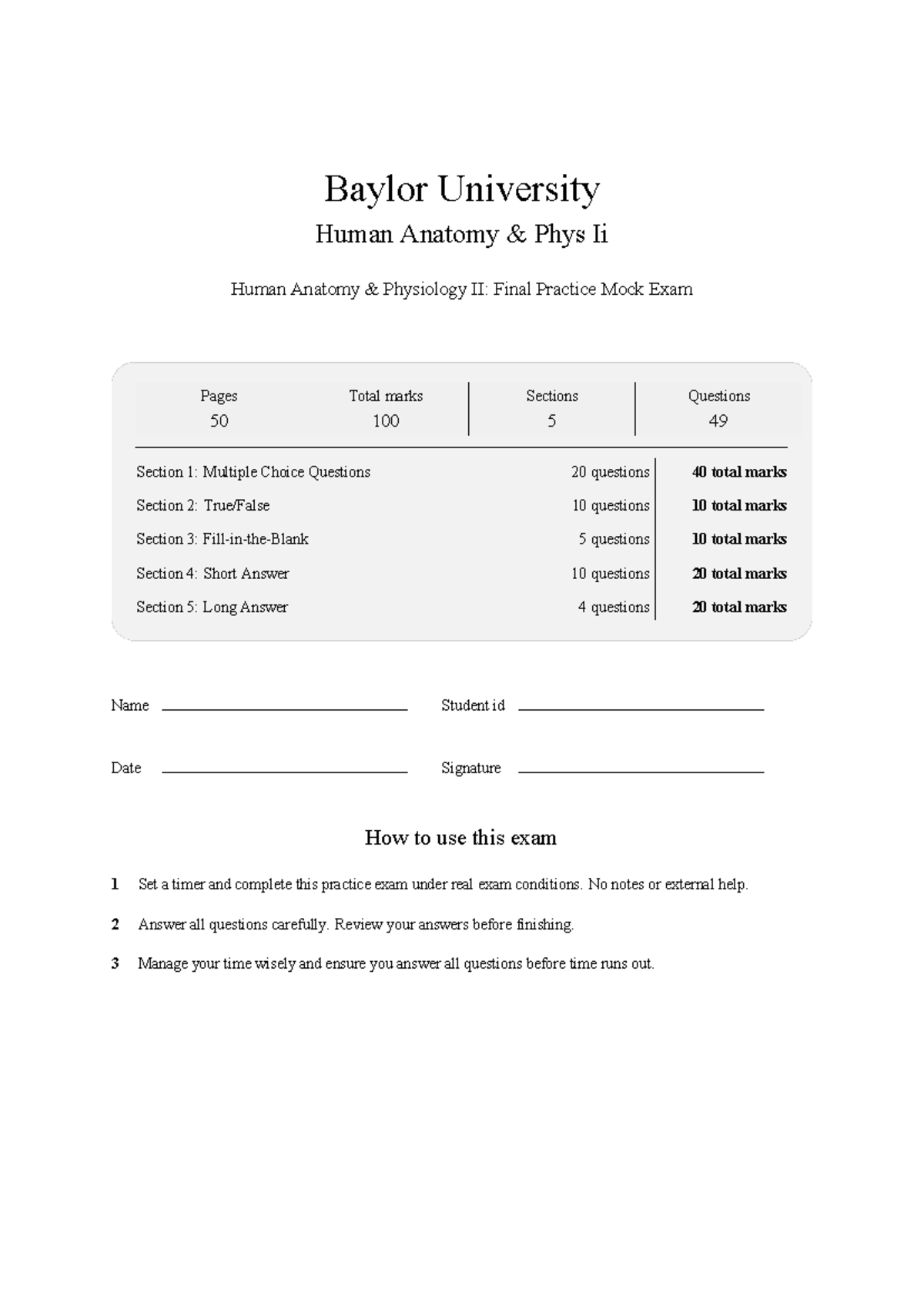 BIO 2402 Human Anatomy & Phys II: Final Mock Exam Practice 2026 - Studocu