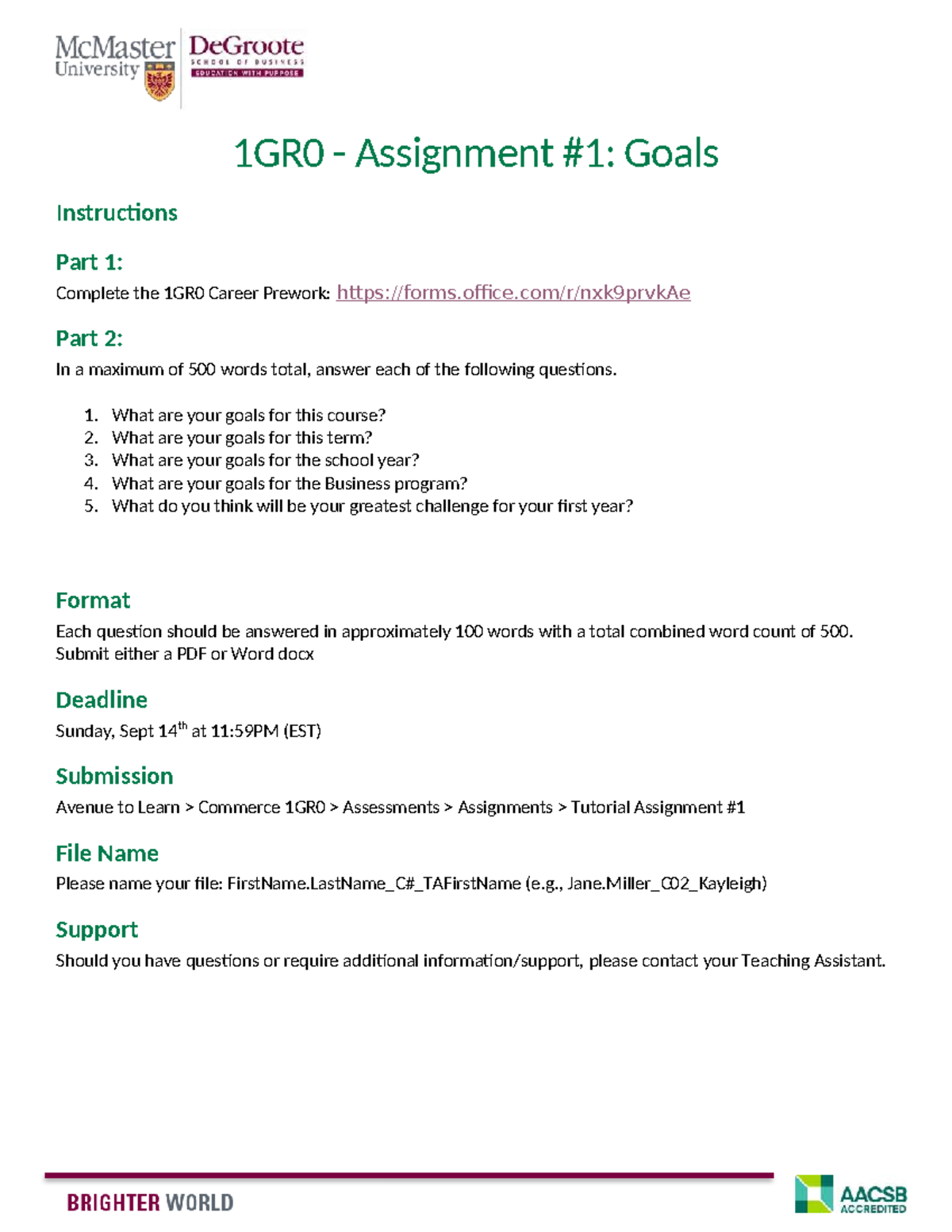 1GR0 - Tutorial Assignment 1: Career Goals & Challenges - Studocu