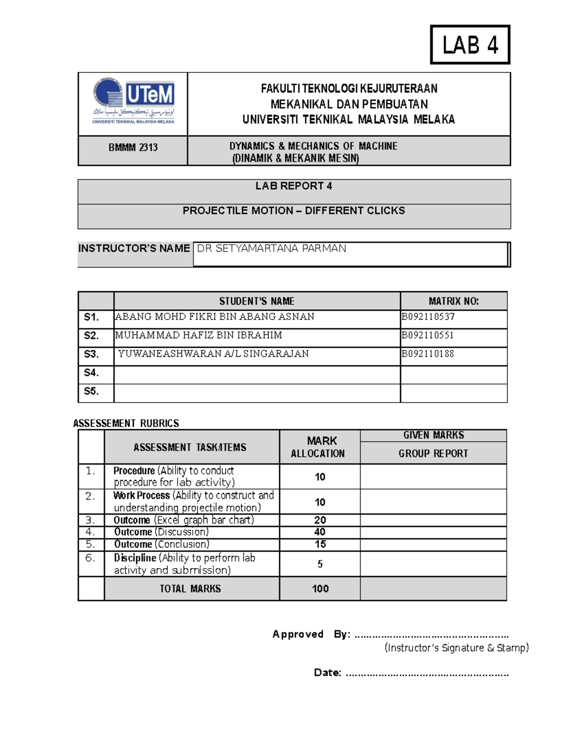 LAB 4 Group - engineering lab report - PROJECTILE MOTION – DIFFERENT ...